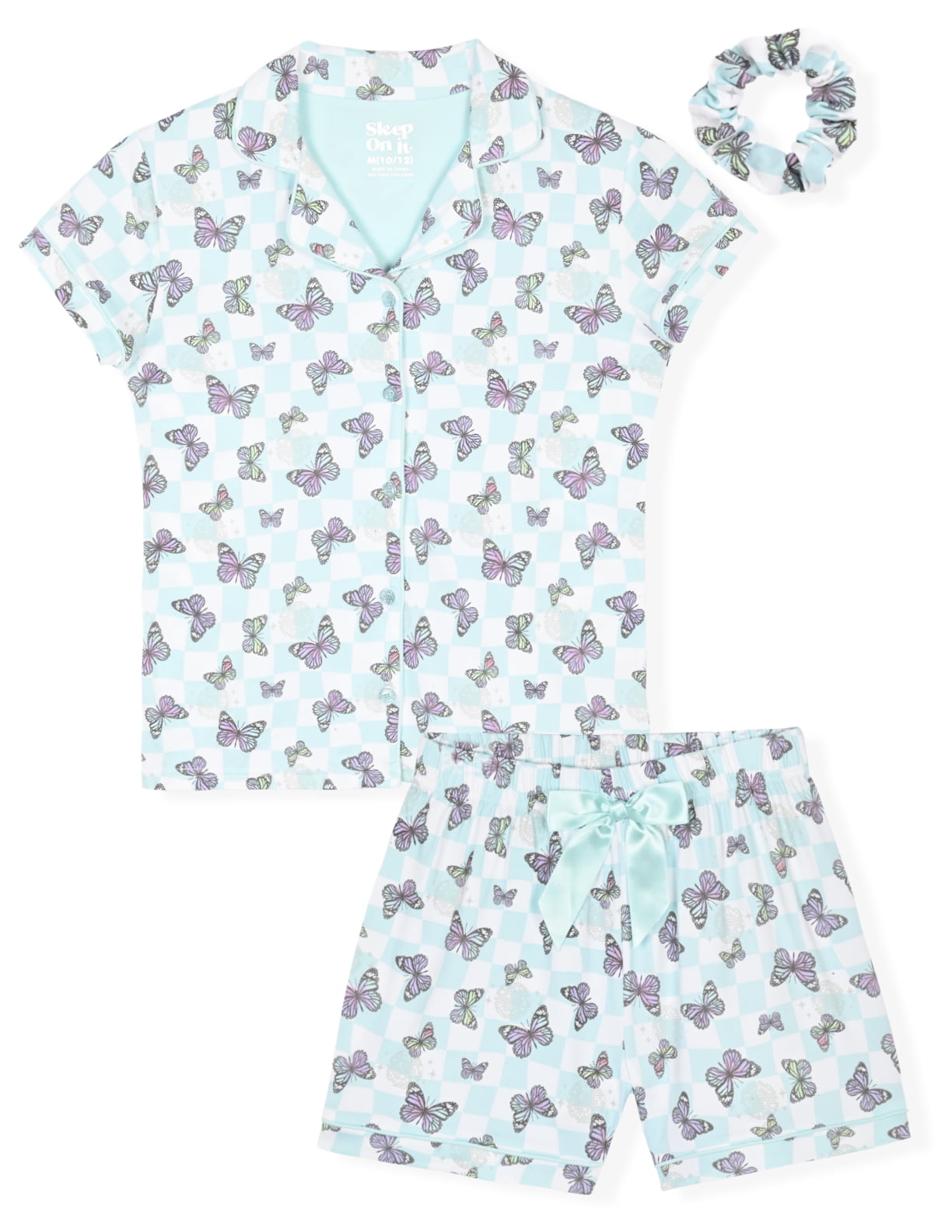 Sleep On It Girls 2-Piece Short-Sleeve Button Down Collared Coat Pajama ...