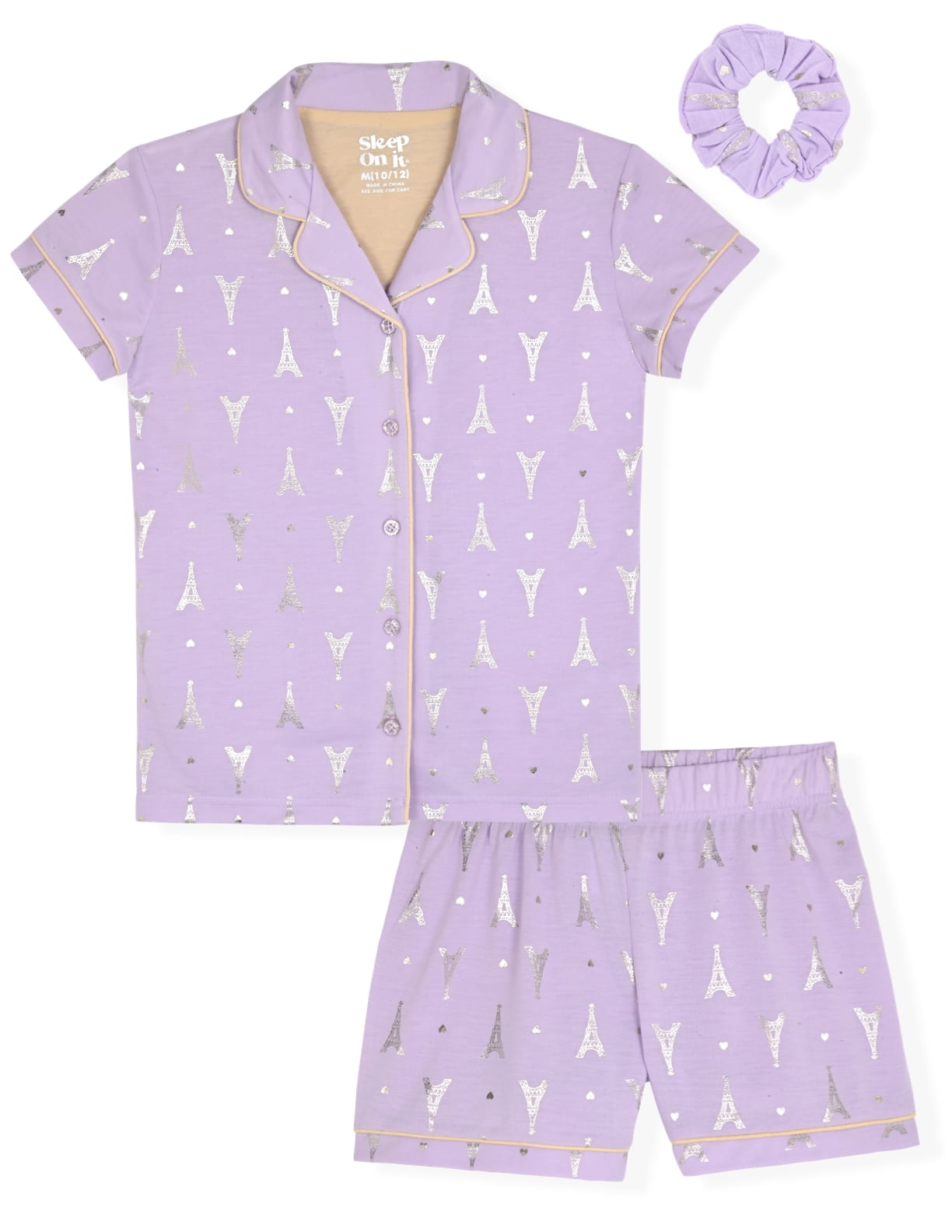 Sleep On It Girls 2-Piece Short-Sleeve Button Down Collared Coat Pajama ...