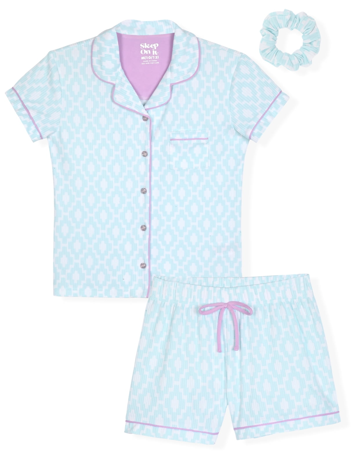 Sleep On It Girls 2-Piece Short-Sleeve Button Down Collared Coat Pajama ...