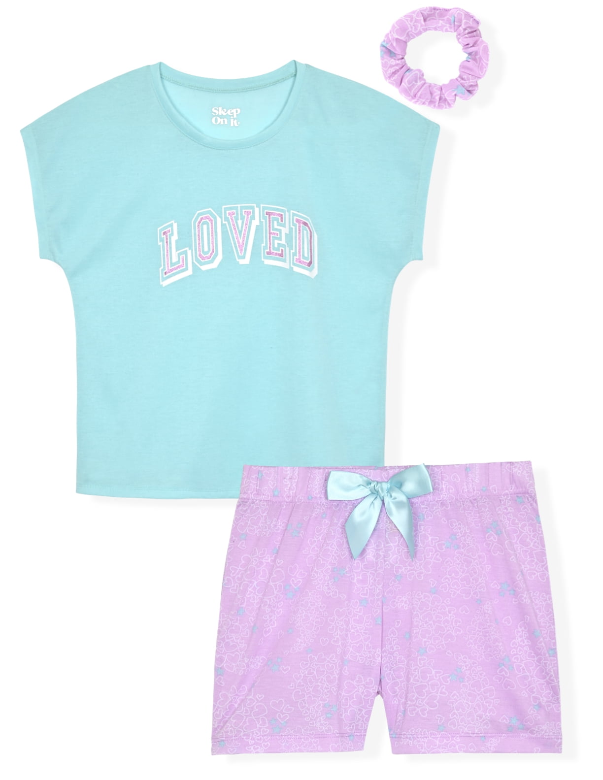 Sleep On It Girls 2-Piece Short-Sleeve Jersey Pajama Shorts Set with ...