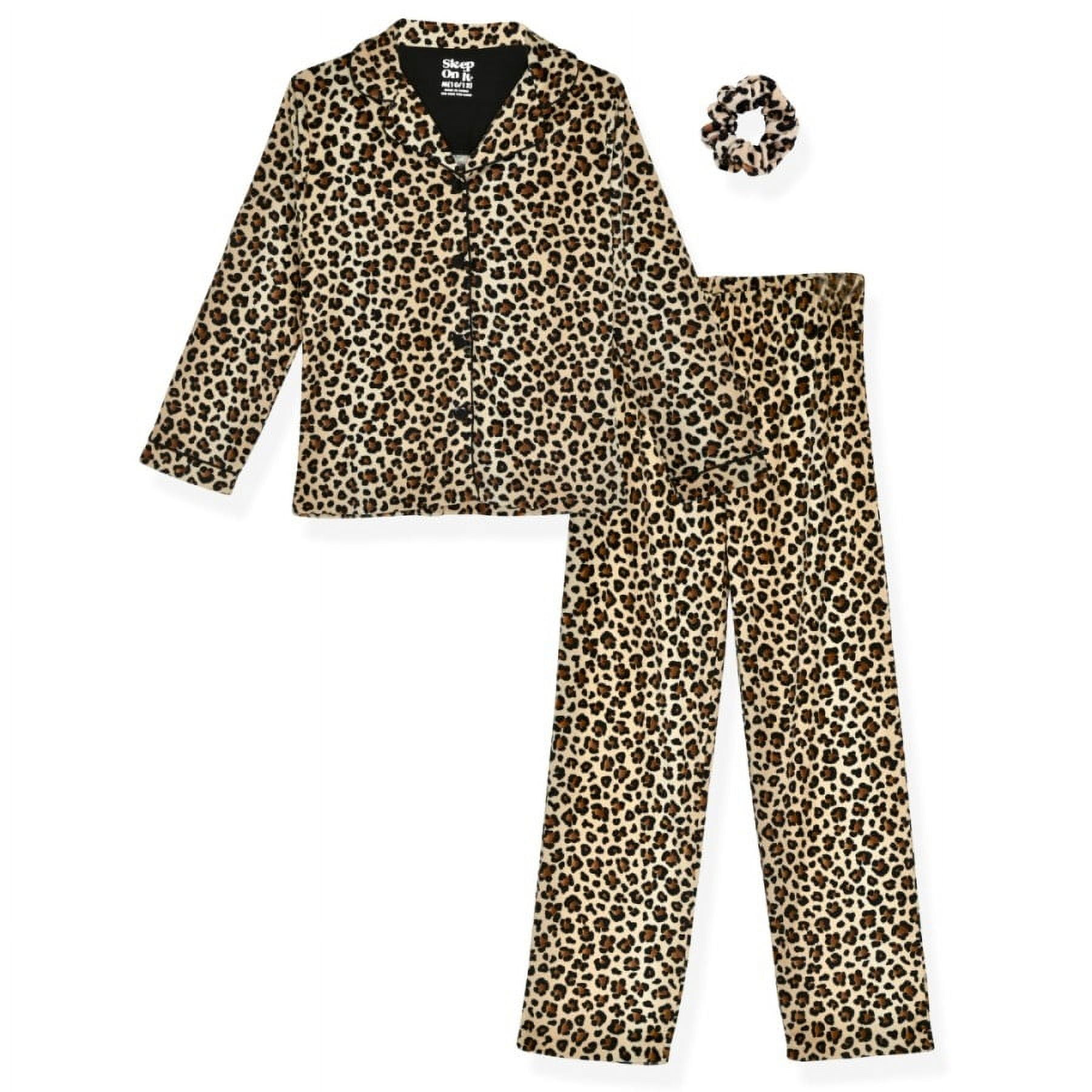 Sleep On It Girls 2-Piece Velour Button-Front Coat Pajama Set- Cheetah ...