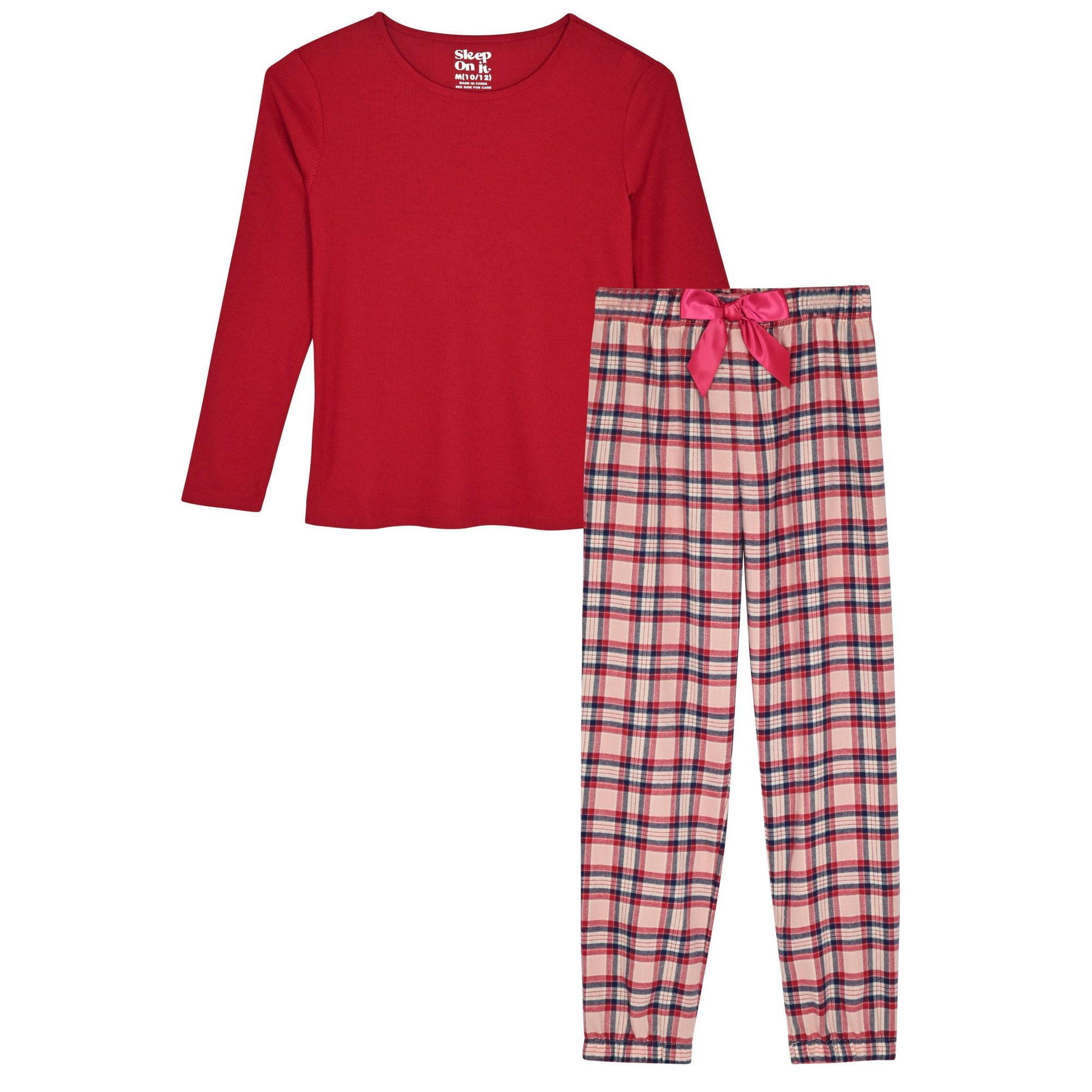 Sleep On It Girls 2-Piece Woven Flannel Plaid Pajama Sets - Berry , 14 ...