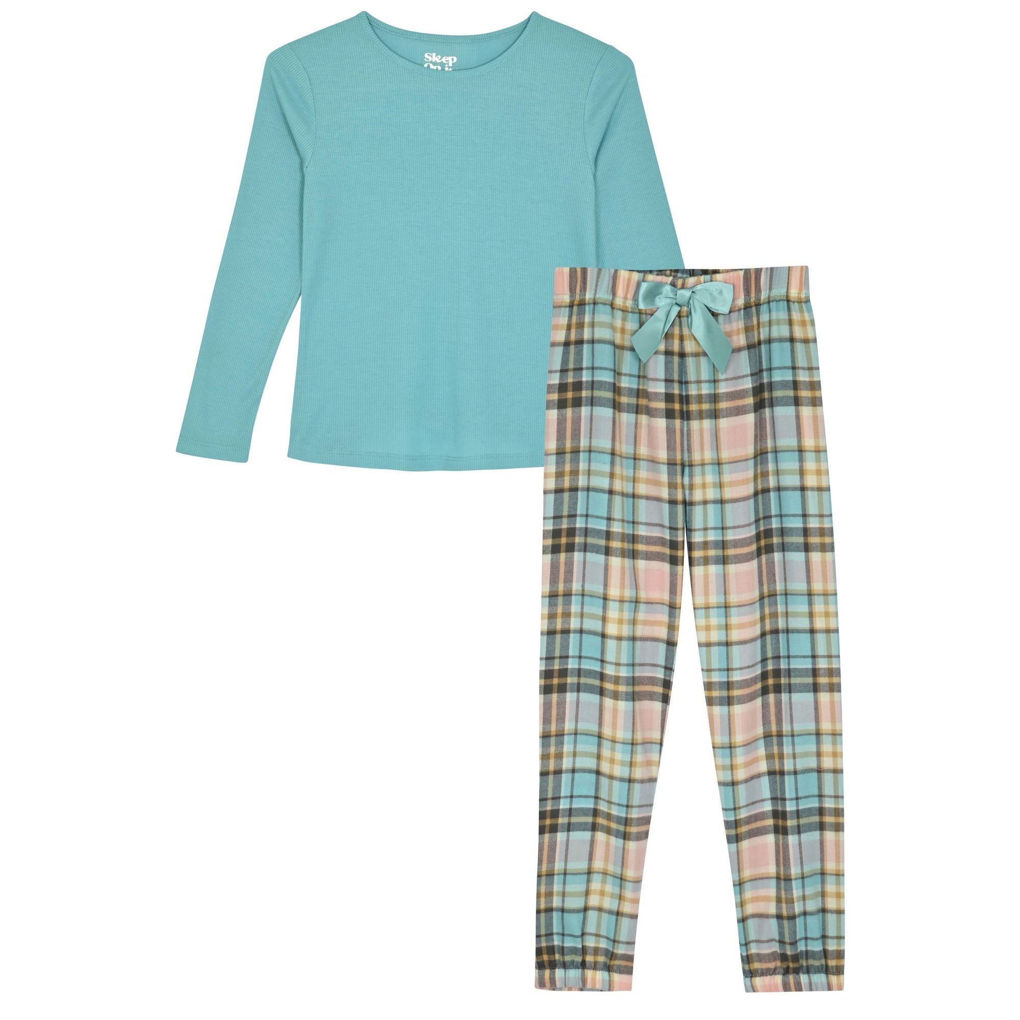 Sleep On It Girls 2-Piece Woven Flannel Plaid Pajama Sets - Blue , 10 ...