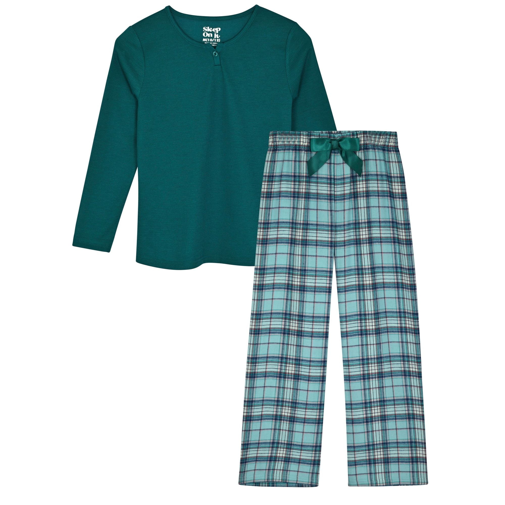 Sleep On It Girls 2-Piece Woven Flannel Plaid Pajama Sets - Green , 7-8 ...