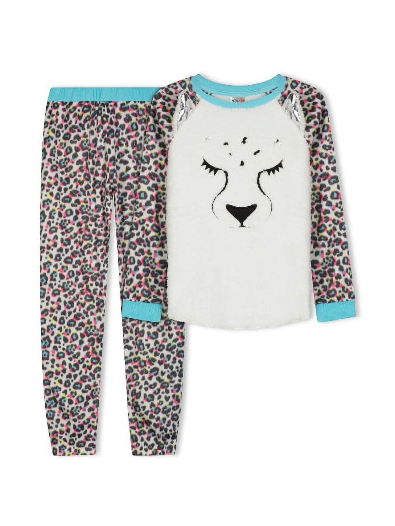 Sleep On It Girls Fuzzy Leopard Soft Novelty Fleece 2-Piece Pajama ...