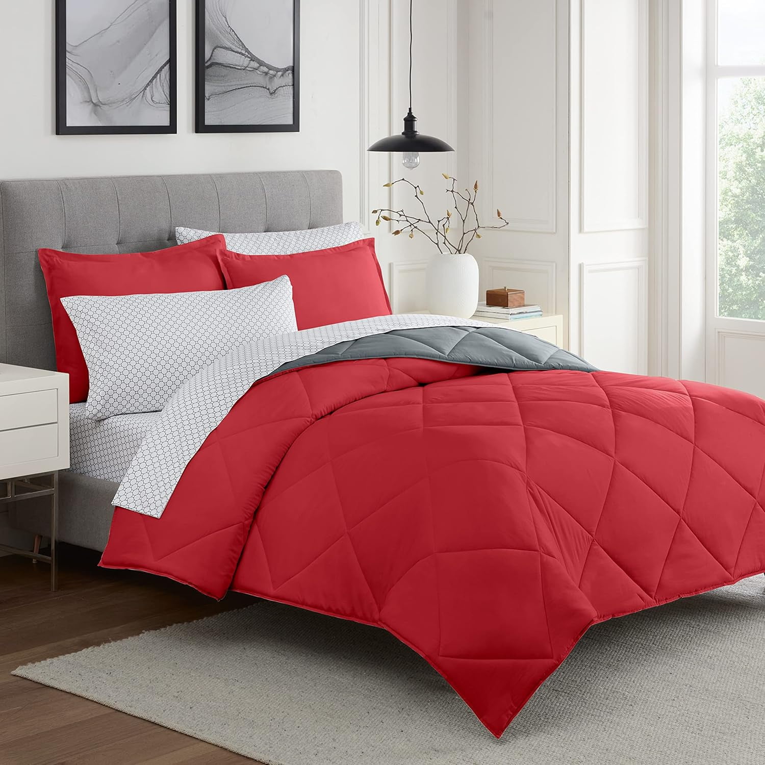 Sleep Solutions Cooling King 7 pc Bedding Set in Red/Gray - Walmart.com