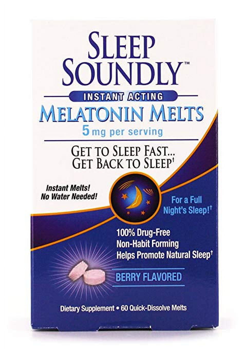 Sleep Soundly Natural Pure Melatonin 5mg Melts, Berry Flavor, Fast ...