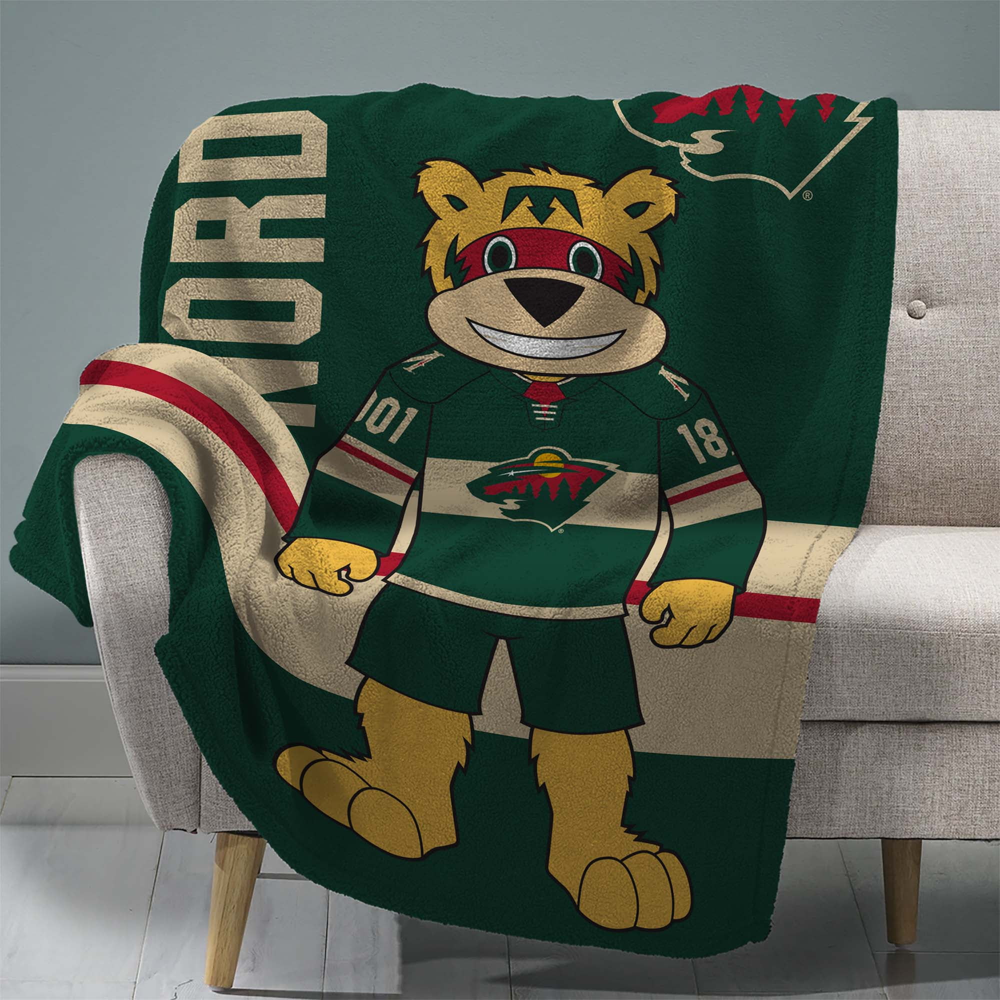 Sleep Squad Minnesota Wild Nordy Mascot 60” x 80” Raschel Plush Blanket ...