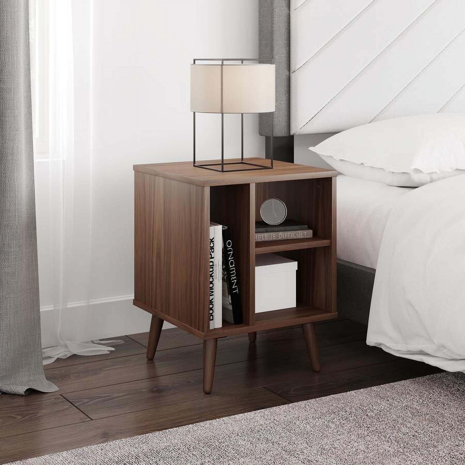 Sleep Sync Warwick Mid-Century Modern 3-Shelf Nightstand Walnut ...