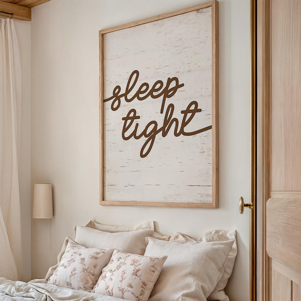 Sleep Tight Rustic Brown Script Wall Art - Cozy Bedroom Farmhouse Decor ...