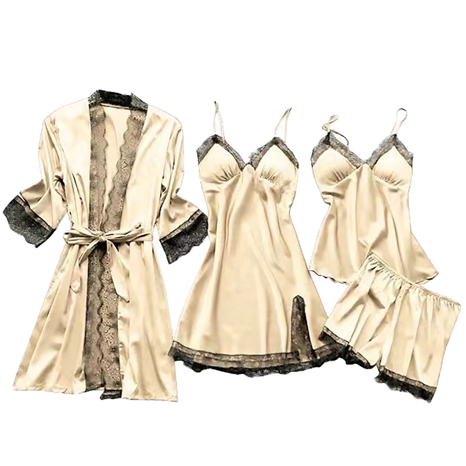 Sleep Wear for Womens Soft Pajama Set Ladies Pjs Women Silk Lace Robe ...