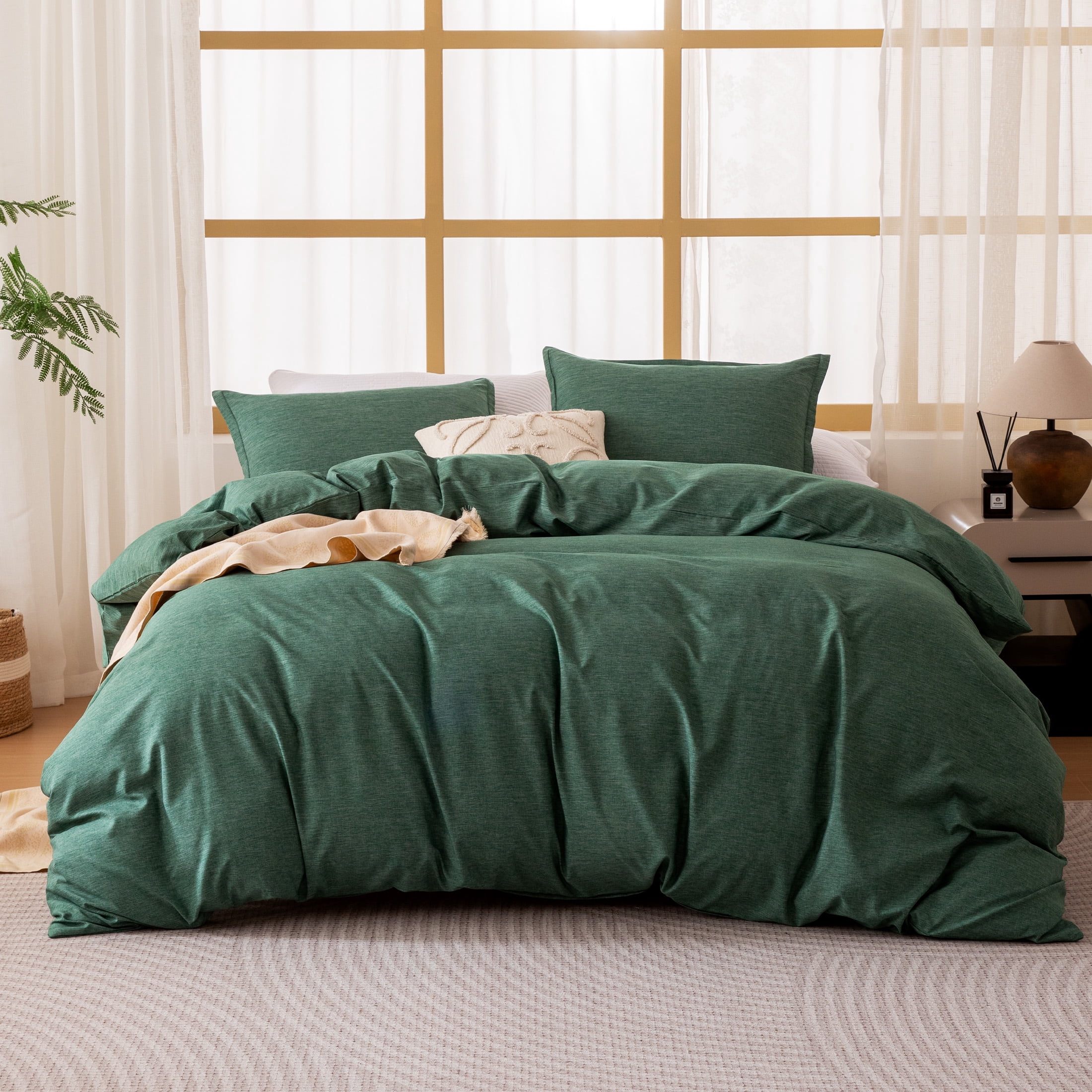 Sleep Zone Full Cationic Microfiber Duvet Cover Set, Green, Soft ...