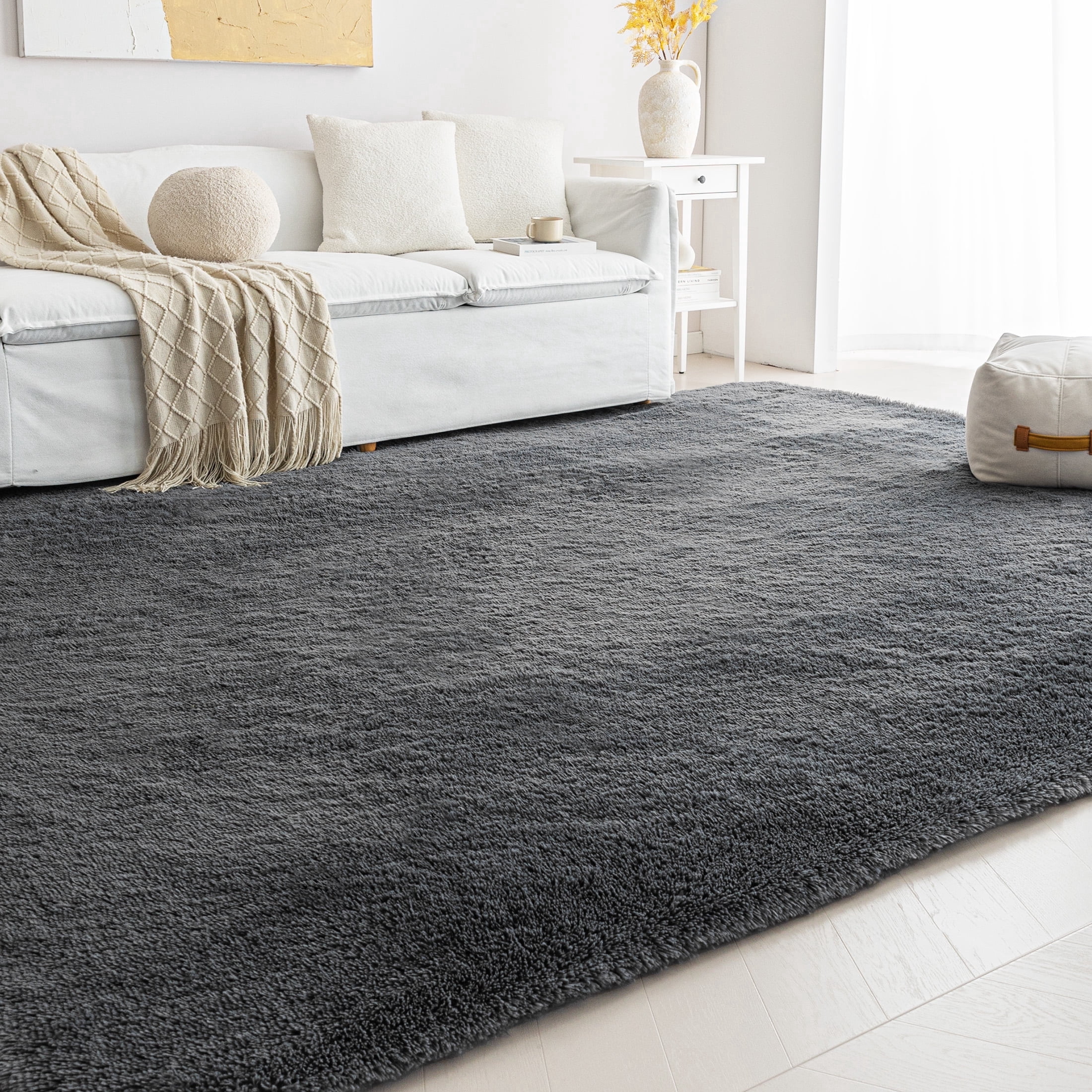 Sleep Zone 5x8 Ultra-Soft Plush Area Rug Dark Grey, Non-Slip Fuzzy Rug ...