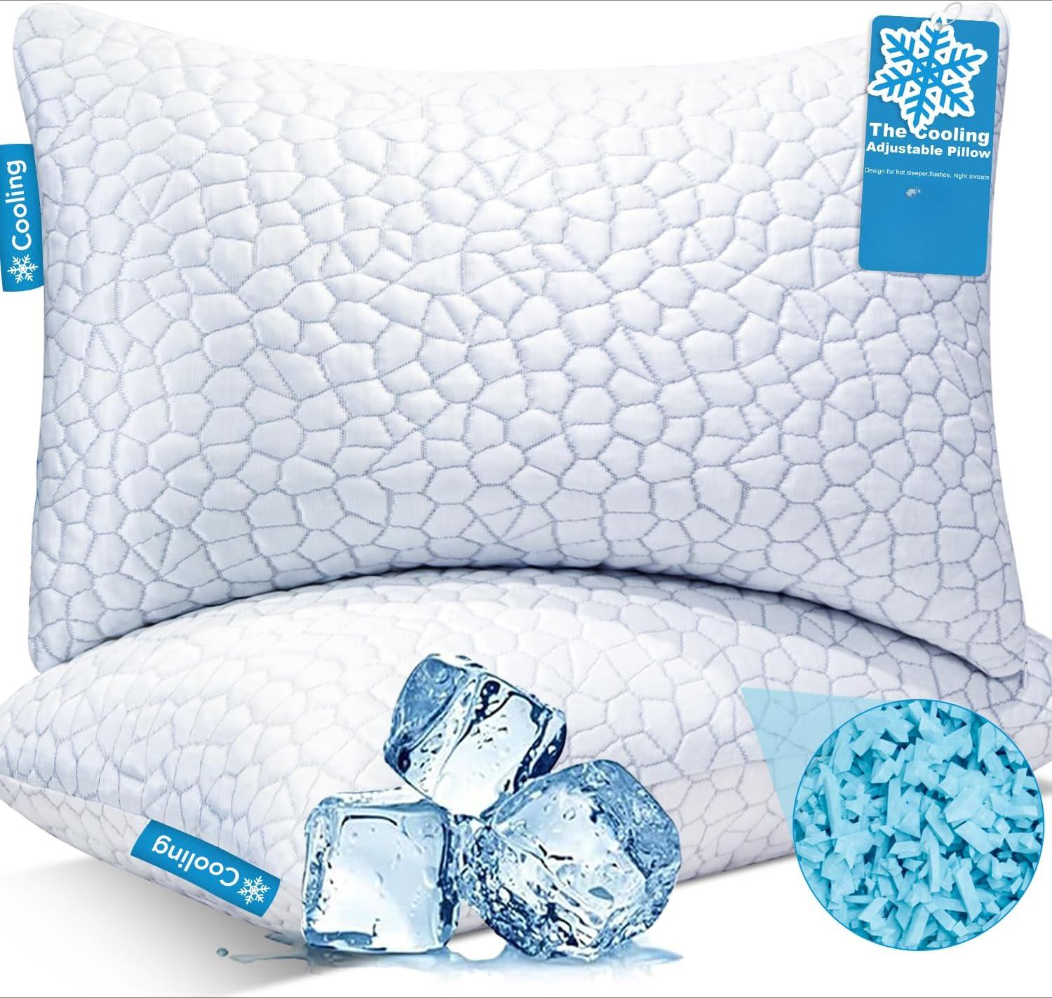 Sleep cooling pillow, shredded memory foam bed pillow, cooling gel ...