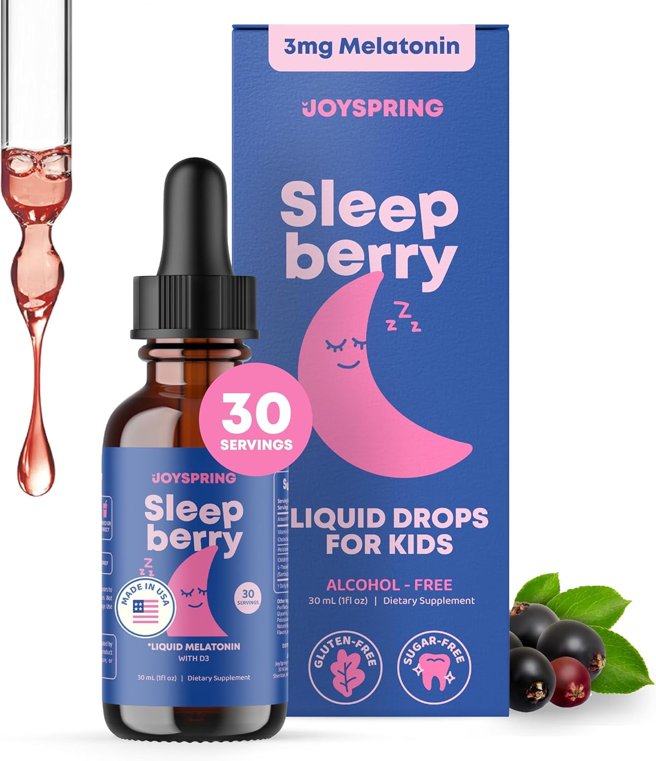 SleepBerry Liquid Melatonin for Kids – 1 Fl oz Natural Sleep Aid with ...