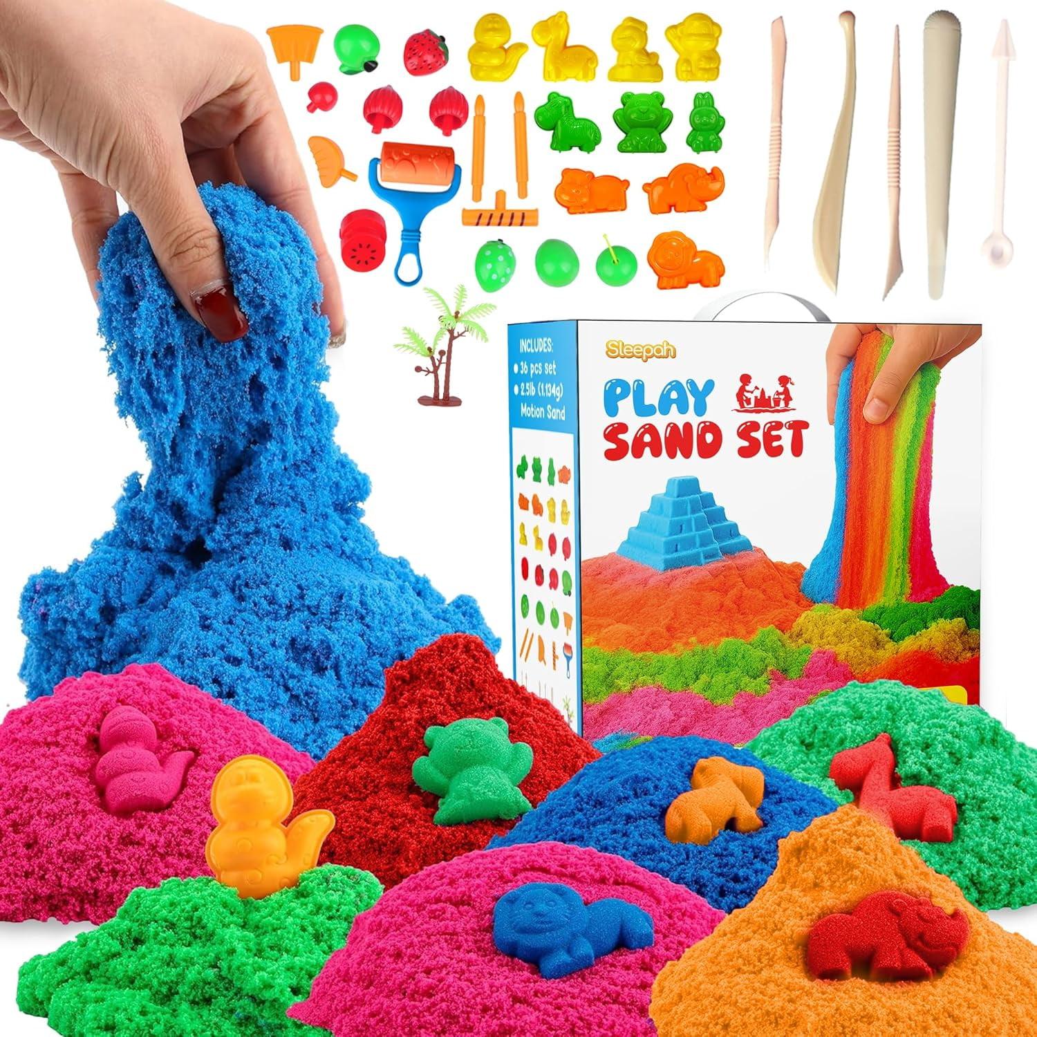 Sleepah Sensory Play Sand Set - 5LB Toy Sand with 13 Molds for Creative ...