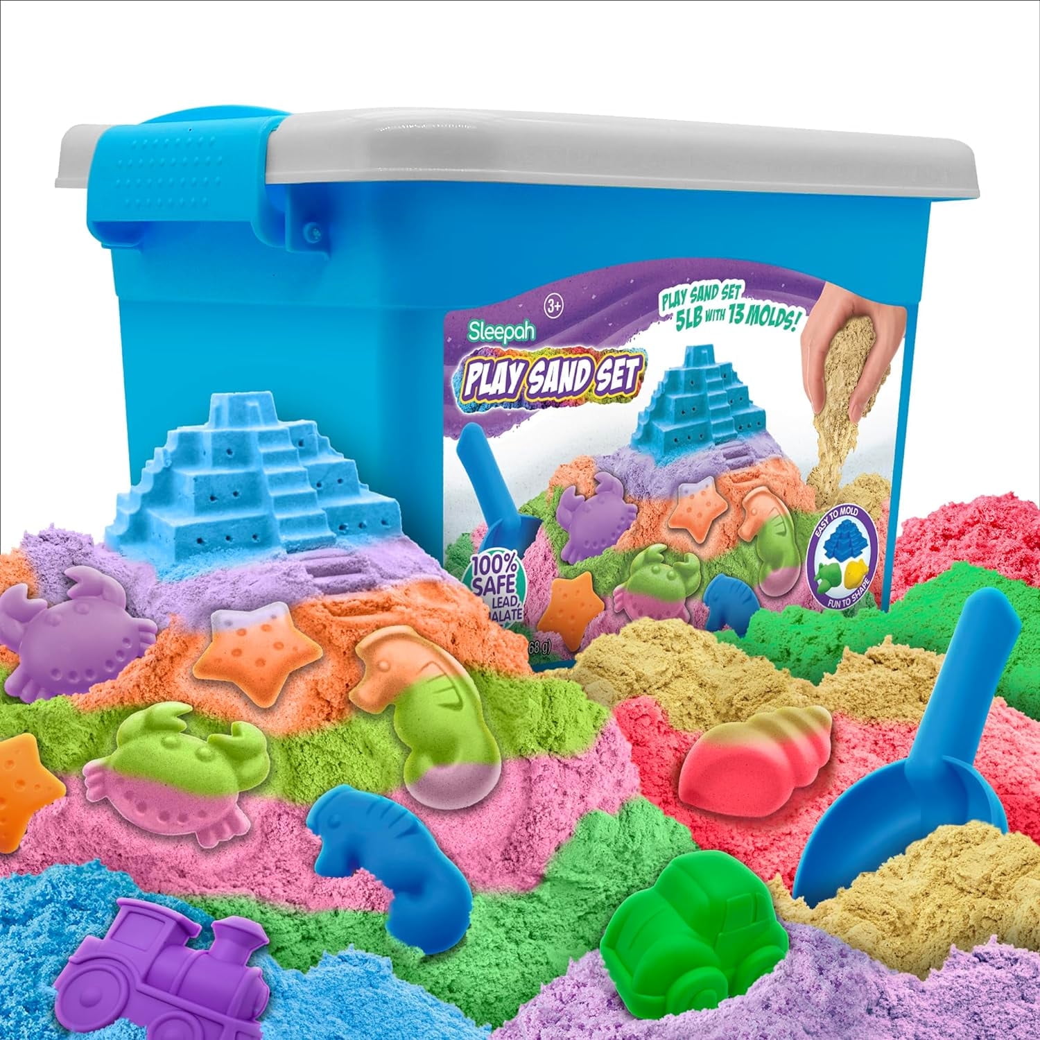 Sleepah Sensory Play Sand Set - 5LB Toy Sand with 13 Molds for Creative ...