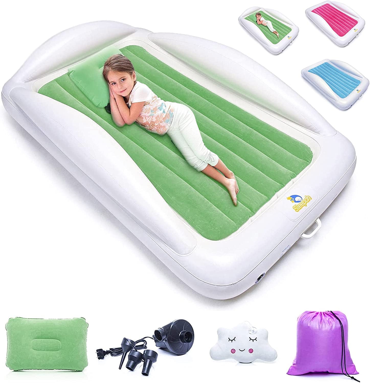 Sleepah Inflatable Toddler Bed Set with Carry Case and Green Pillow ...