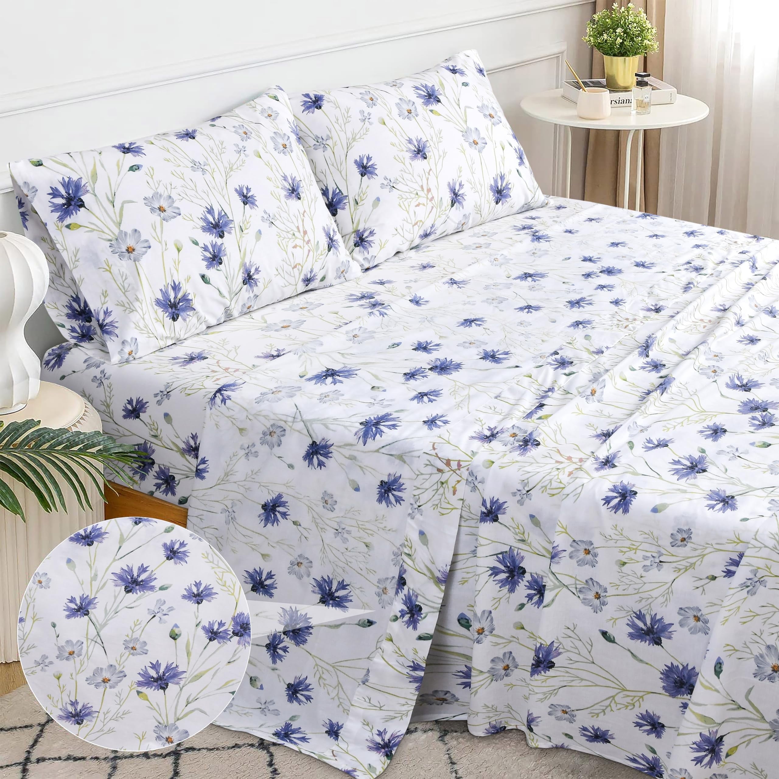 Sleepdown 100% Cotton Twin Bed Sheets Set with Deep Pockets ...