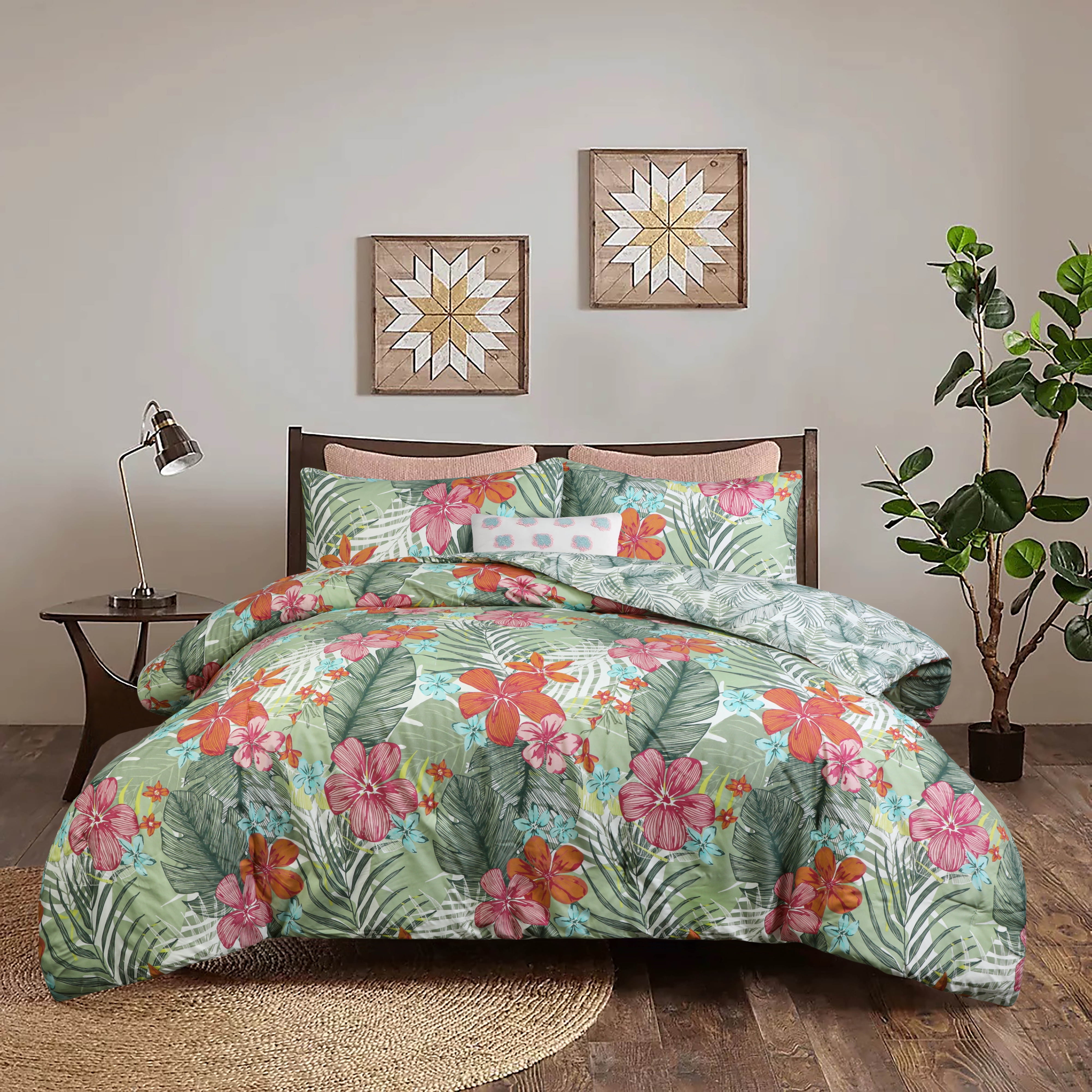 Sleepdown Queen Comforter Set All Season Reversible Floral Bedding with ...