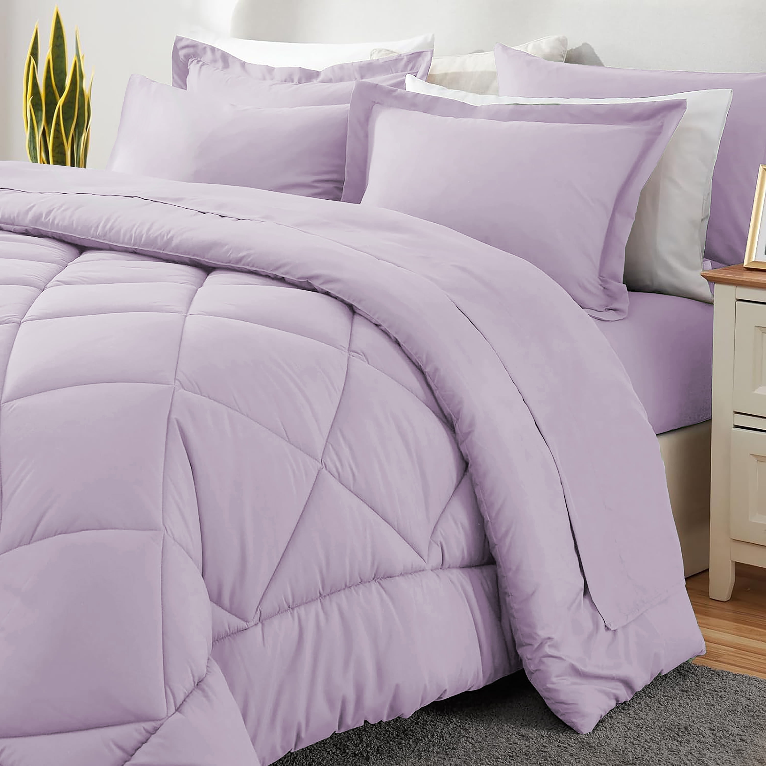 Sleepdown Comforter Set 7-Piece Bed in a Bag, Light Purple, Queen ...