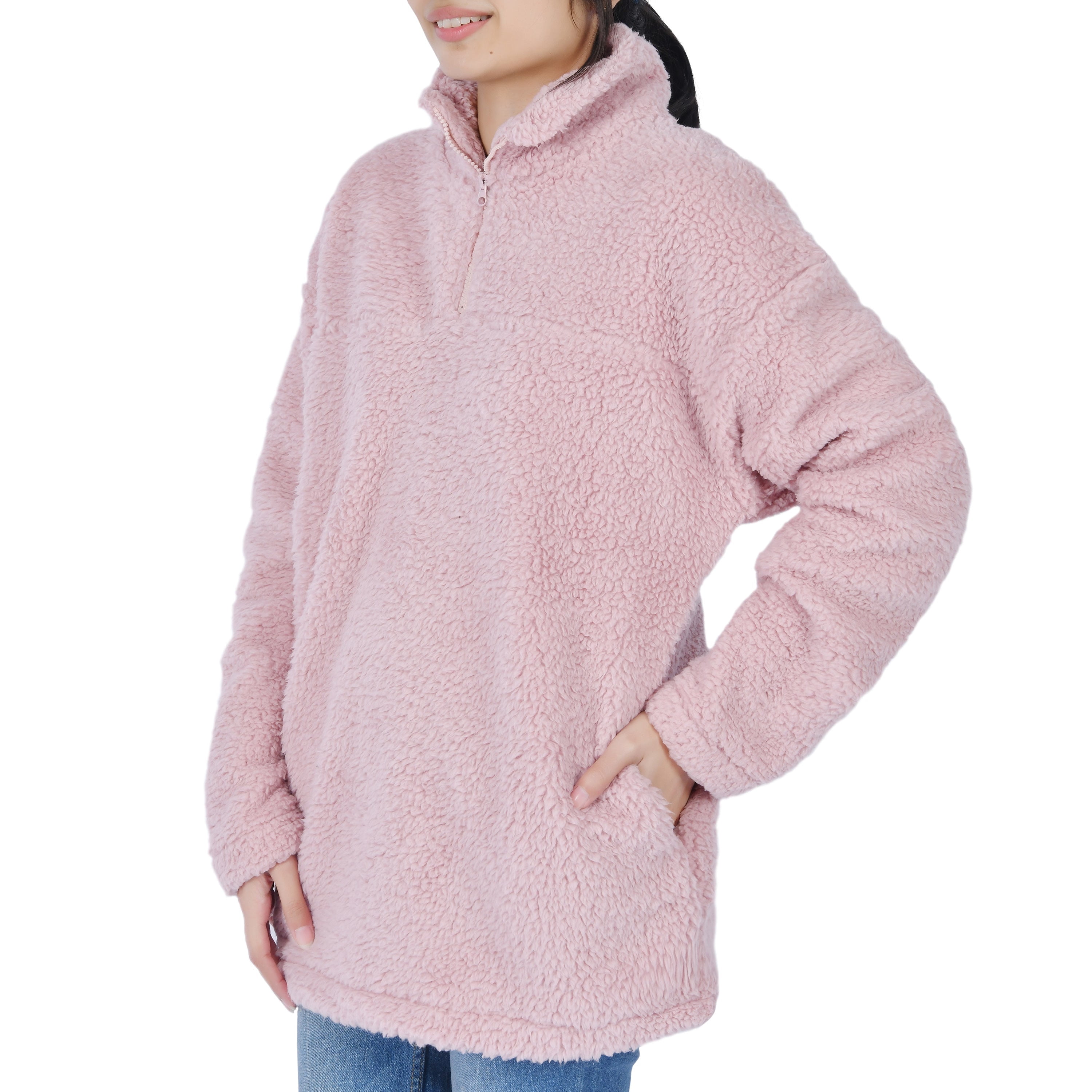 Sleepdown Women Oversized Sherpa Fleece Casual Sweatshirt for Women ...