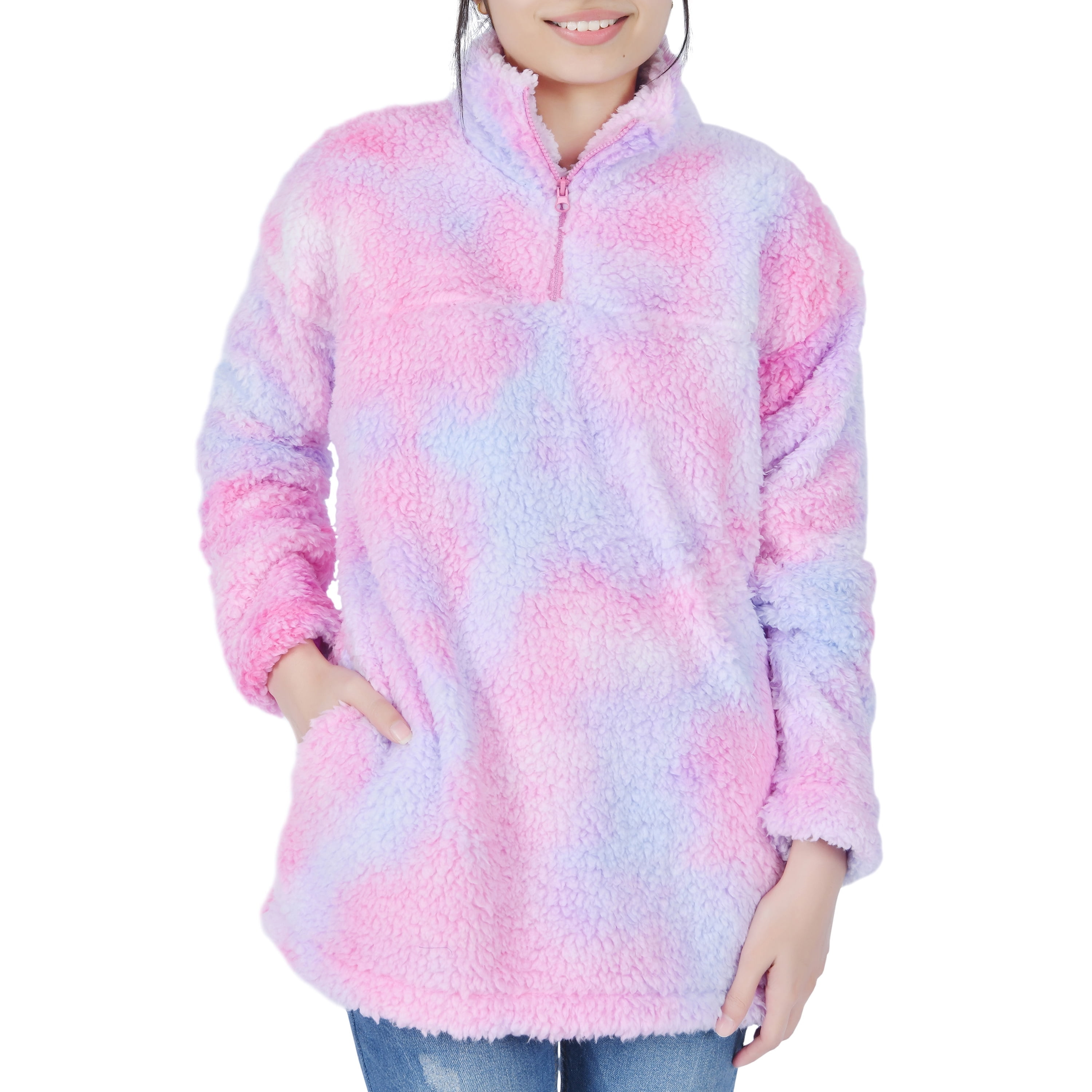 Sleepdown Womens Sweatshirt Long Sleeve Fuzzy Sherpa Fleece Lined Zip ...