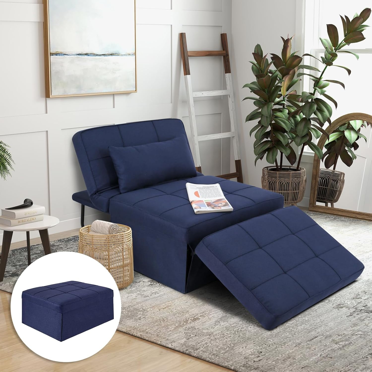 Sleeper Chair Bed, 4-in-1 Convertible Futon Ottoman Bed Sleeper ...