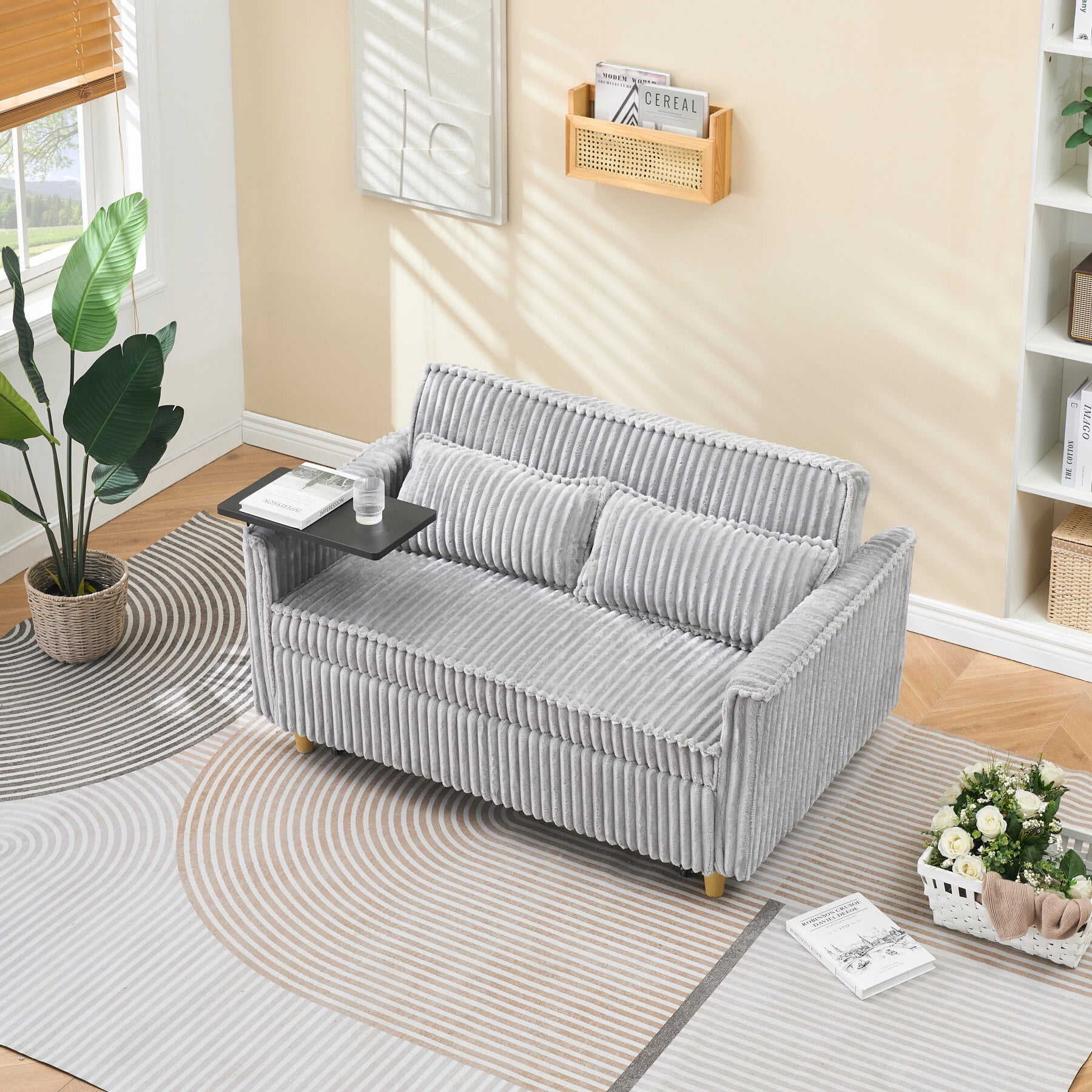 Sleeper Sofa Bed, 3-in-1 Corduroy Pull Out Couch with Movable Tabletop ...