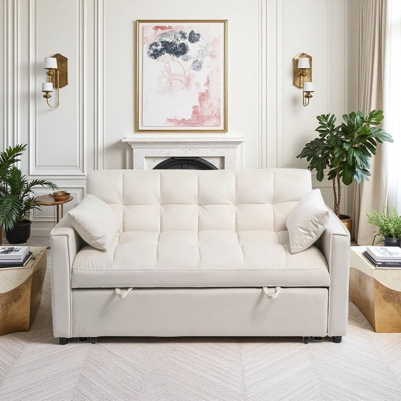 Sleeper Sofa Bed, 3-in-1 Velvet Pull Out Couch with Armrests, Storage ...