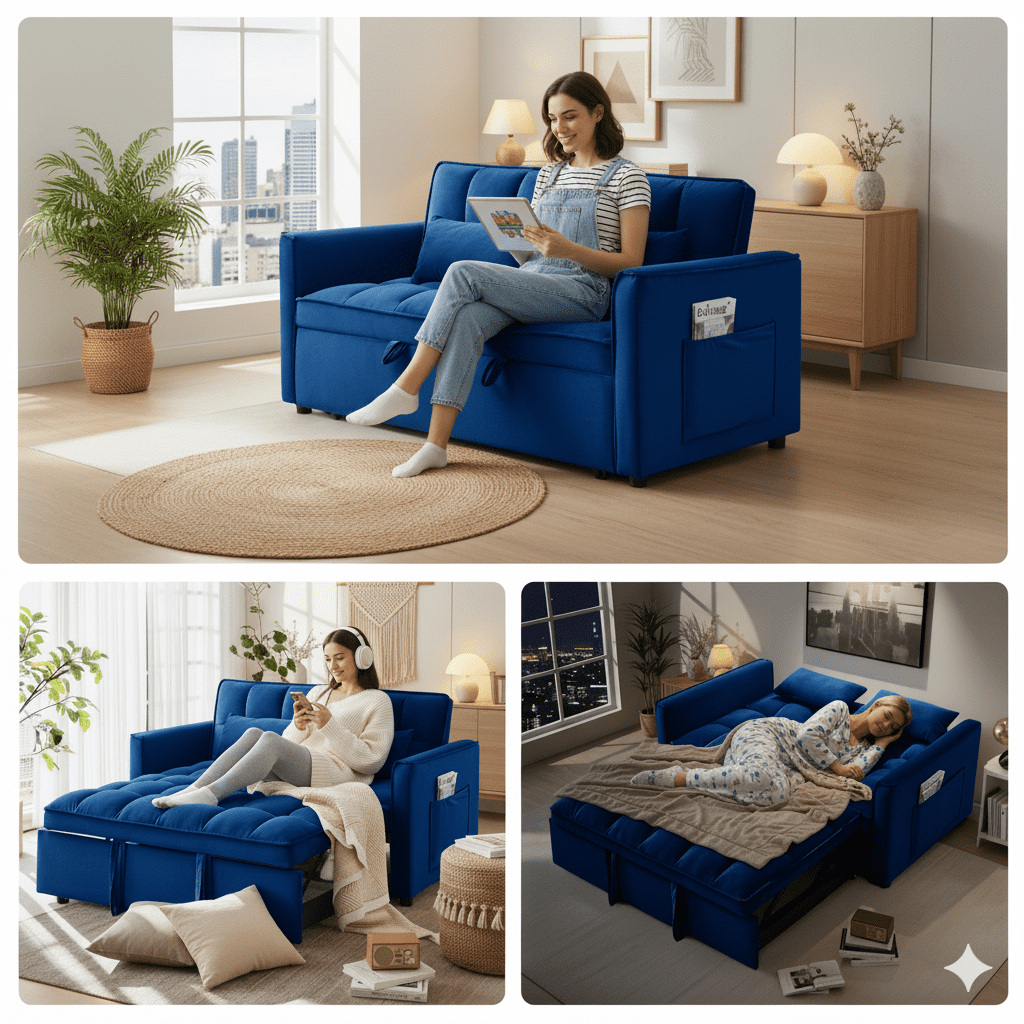 3 in 1 Sleeper Sofa Bed, 55" Convertible Pull Out Couch with Adjustable ...