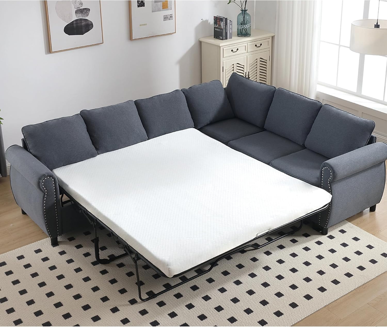 Tabaray Sleeper Sofa Bed, 104'' 6 Seater Pull Out Couch, Modern L Shape ...