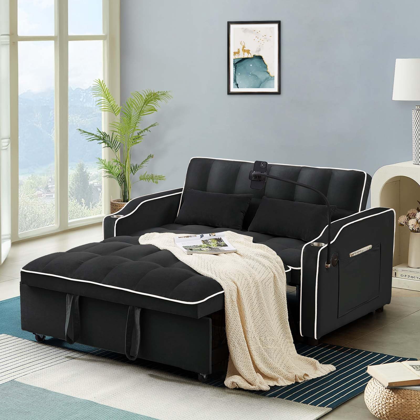 Sleeper Sofa Bed with USB & Type C Ports, 3-in-1 Convertible Velvet ...