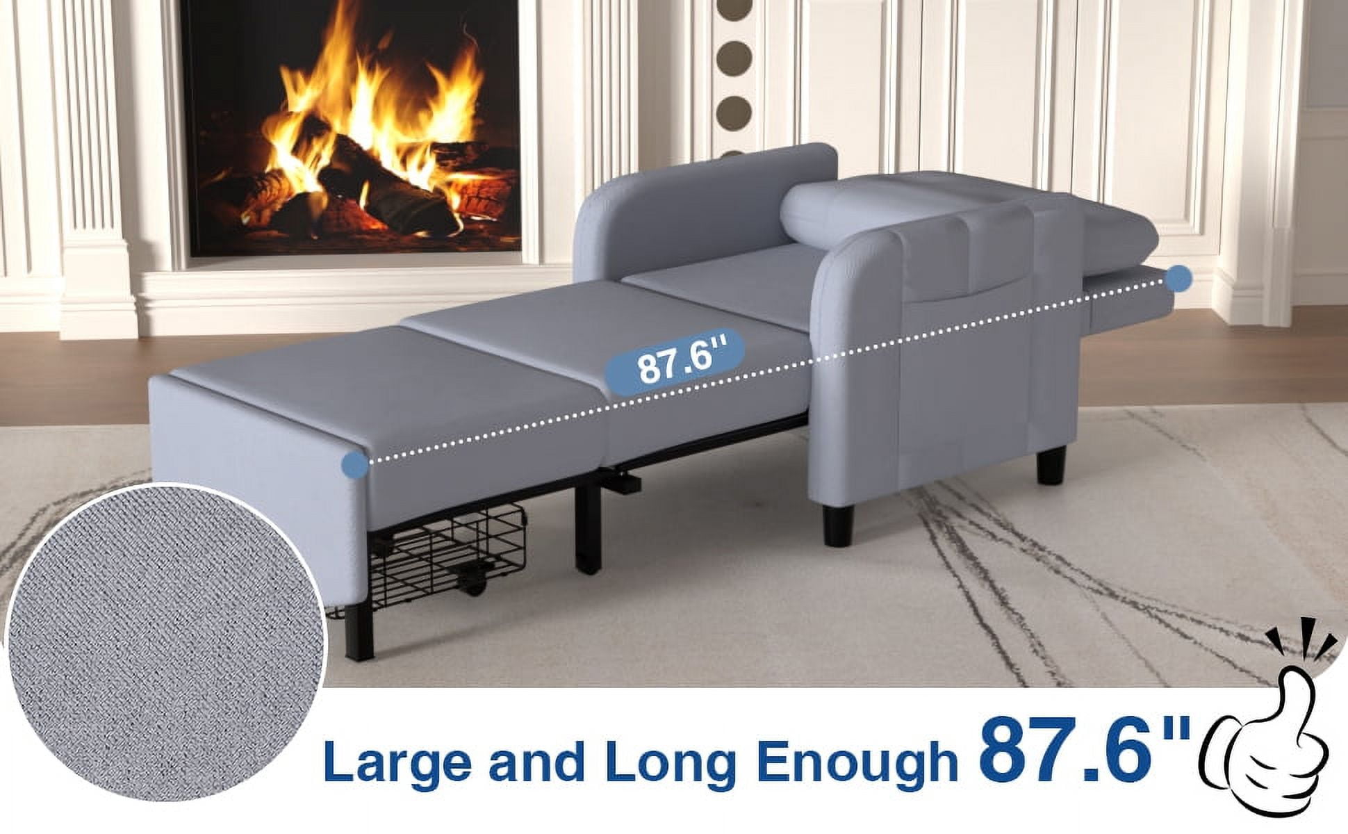 Sleeper Sofa Chair, 4 in1 Convertible Chair Bed, 87.6" Long Modern ...
