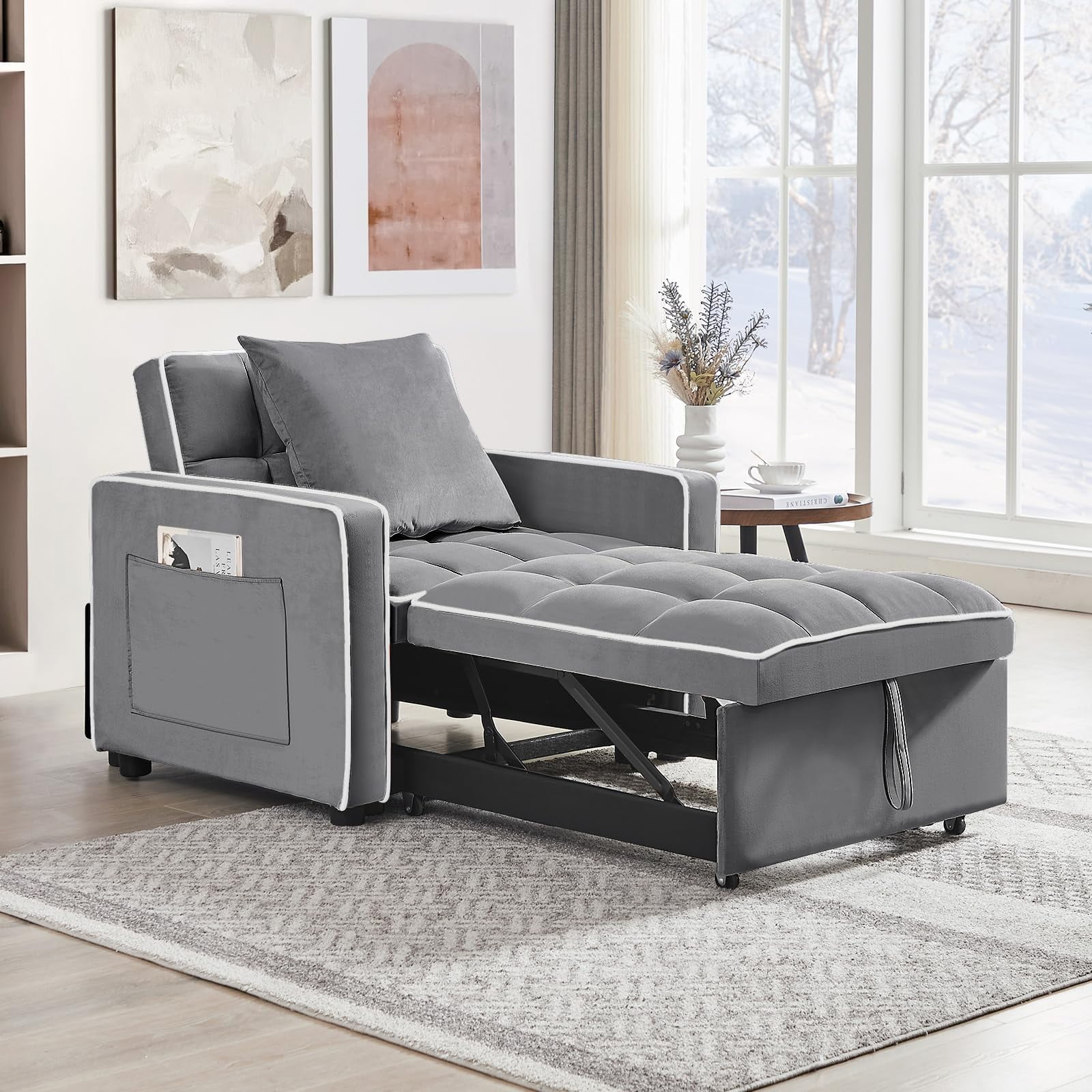 Sleeper Sofa Chair Bed, Convertible 3-in-1 Sofa Armchair, Adjustable ...