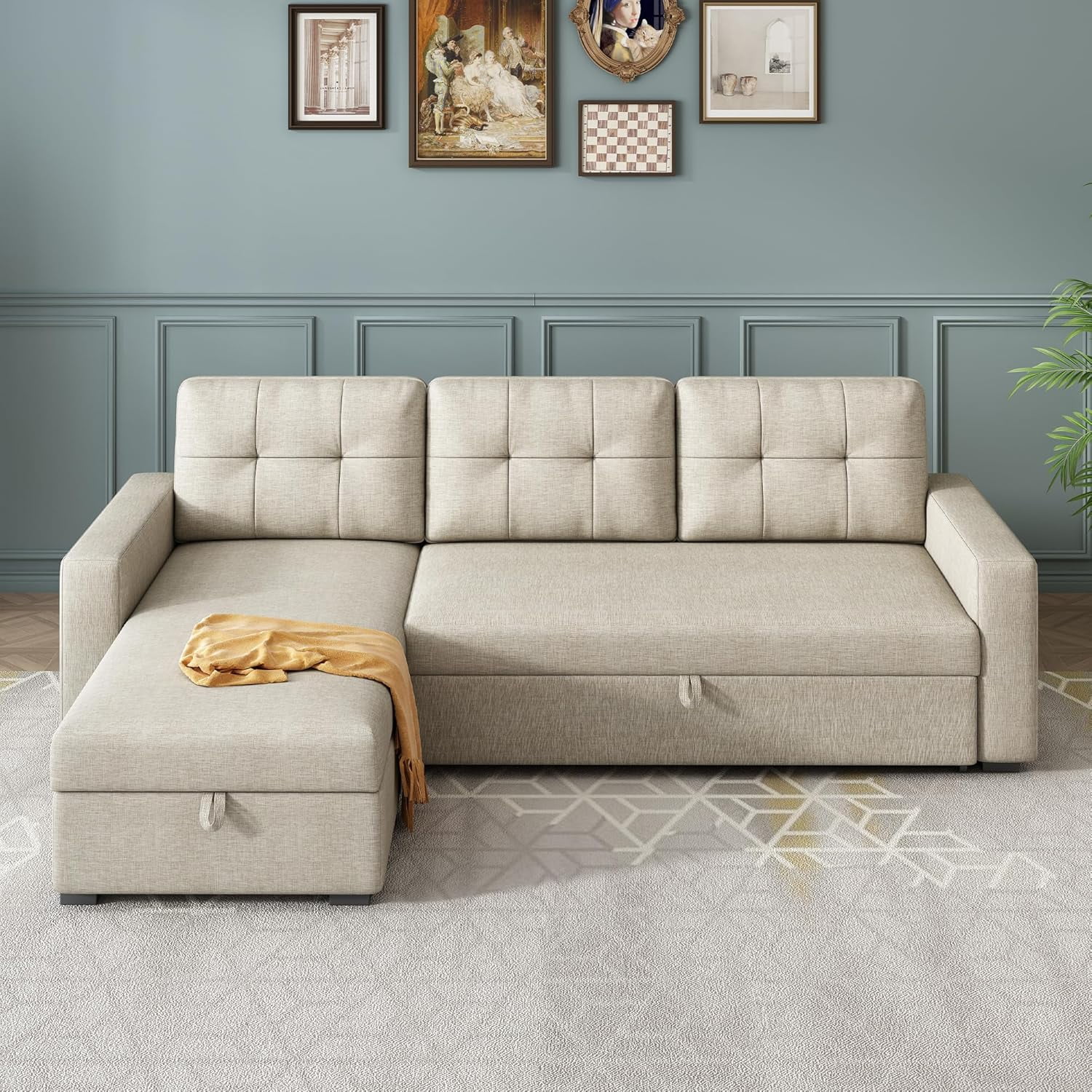 Sleeper Sofa Couch with Pull Out Bed,L Shaped Sleeper Sofa Bed with Storage,Sectional Sleeper ...