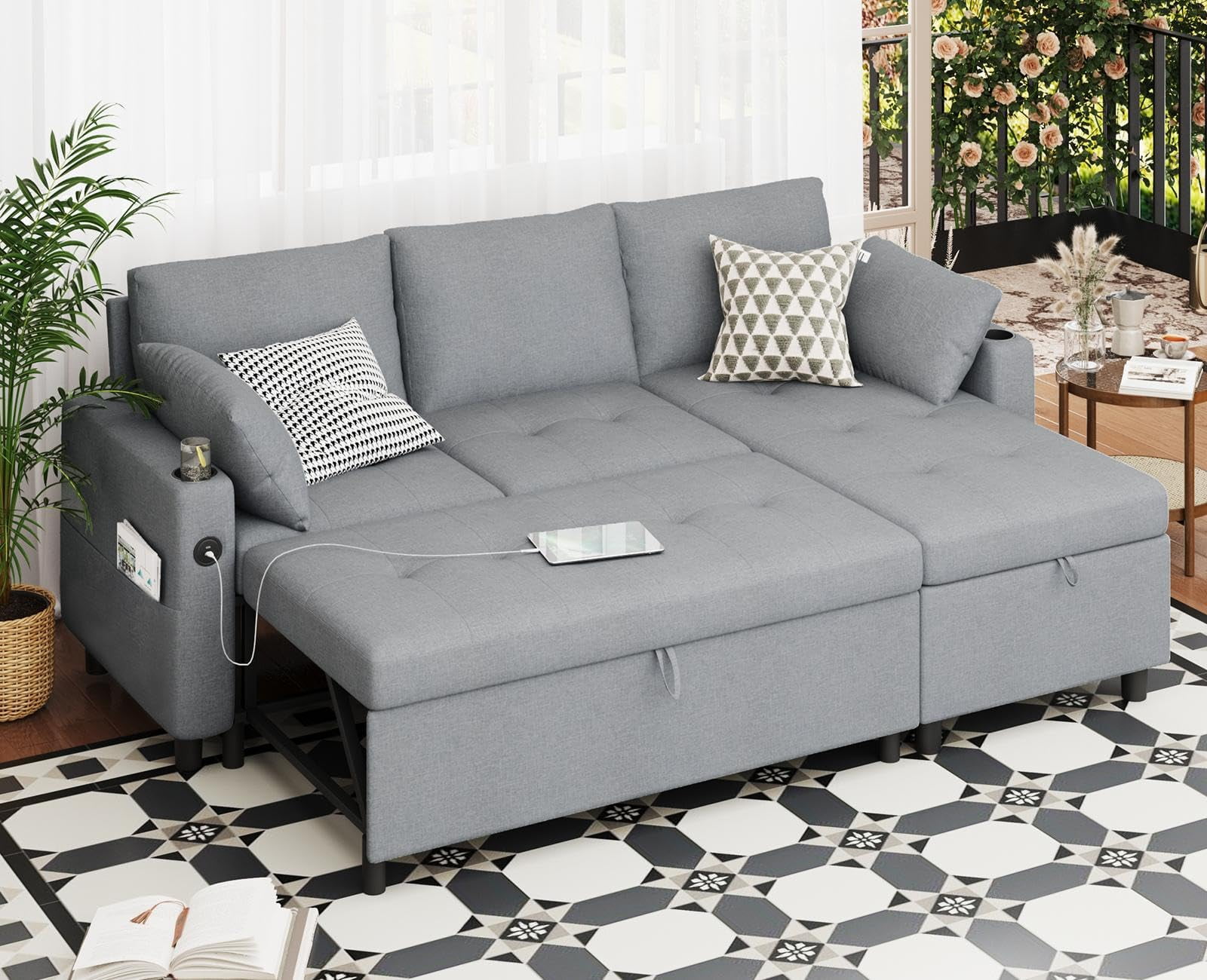 Sleeper Sofa Couch with Pullout Bed, 83.5'' L Shaped Convertible Sofa Bed Couches for Living ...