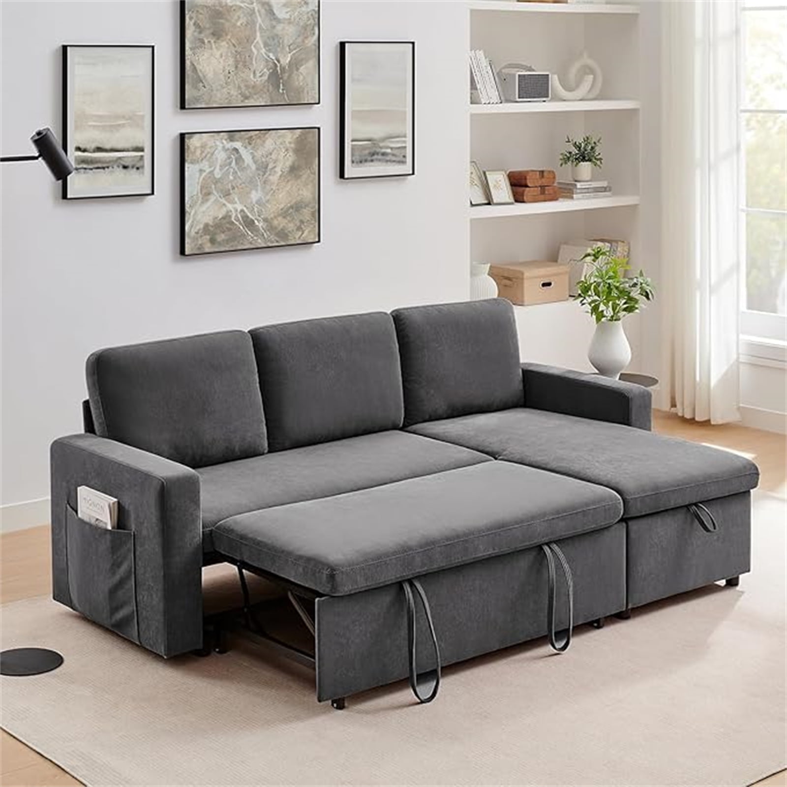 GINOST 84" Sleeper Sofa, Pull-Out Convertible Sofa Bed, Lounge Soft Futon Sofa, Detachable ...