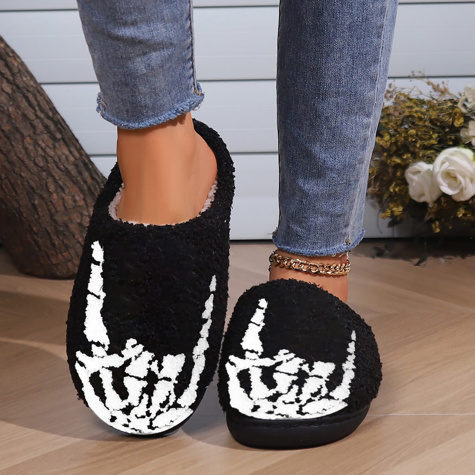 Sleepers Womens Slippers Halloween Skeleton Finger Slippers Cozy Home ...