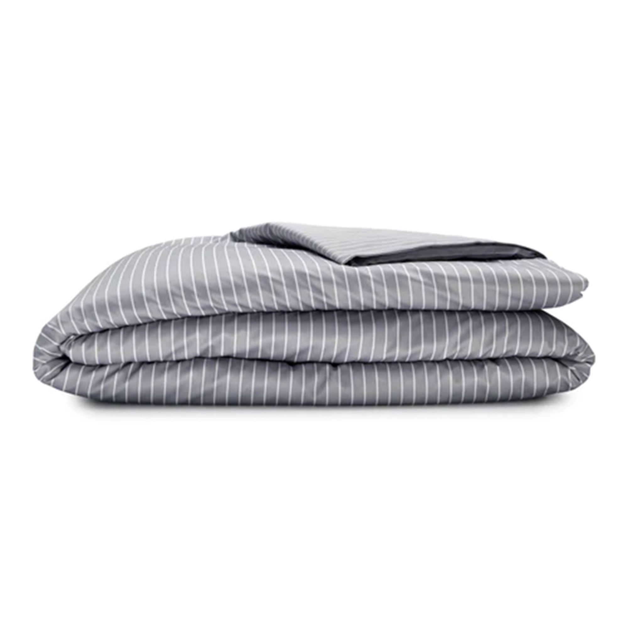 Sleepgram Supima 400 Thread Count Cotton Duvet Cover, King, Grey Stripe ...