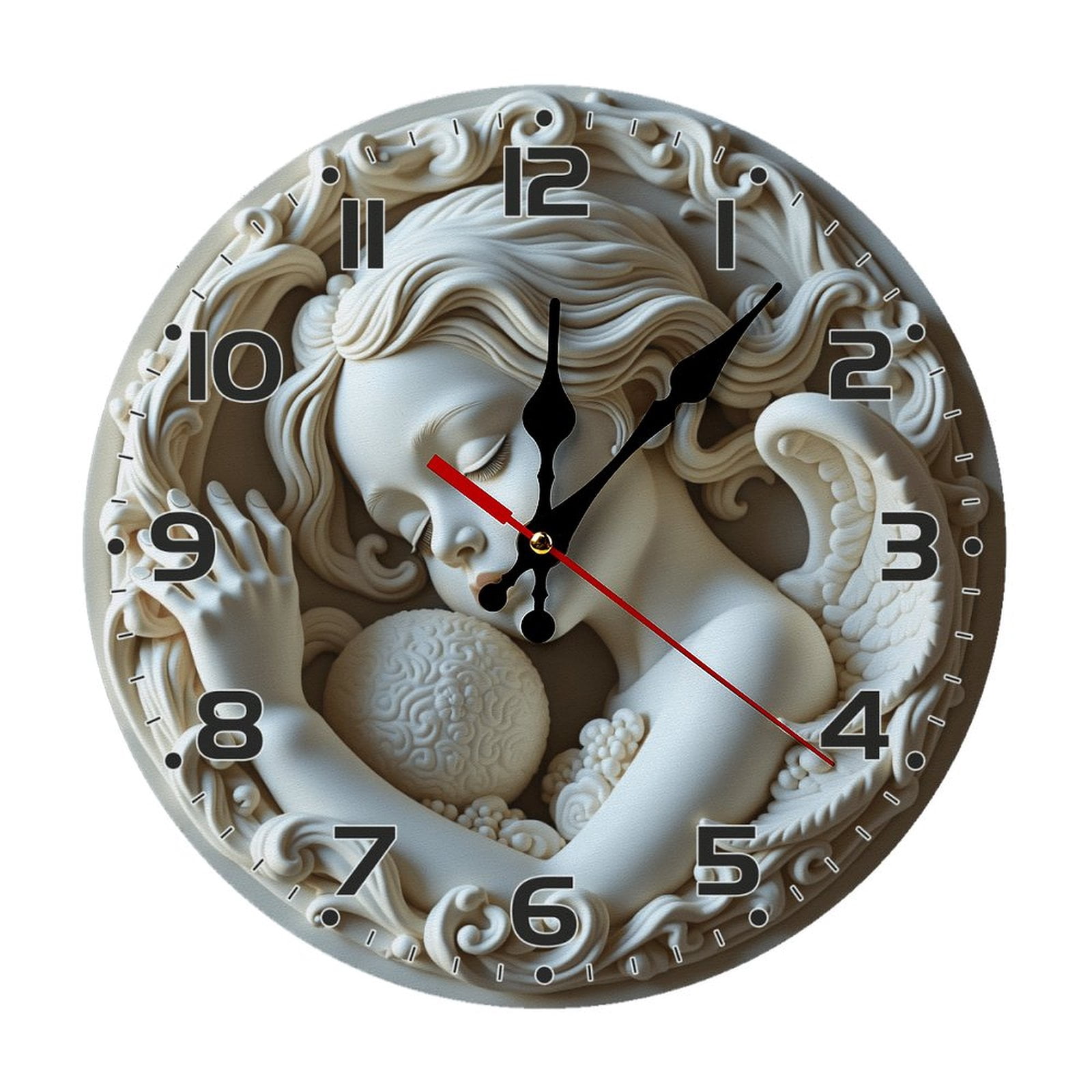 Sleeping Angel Wall Clock 10 Inch Silent Non Ticking Round Wooden Clock ...