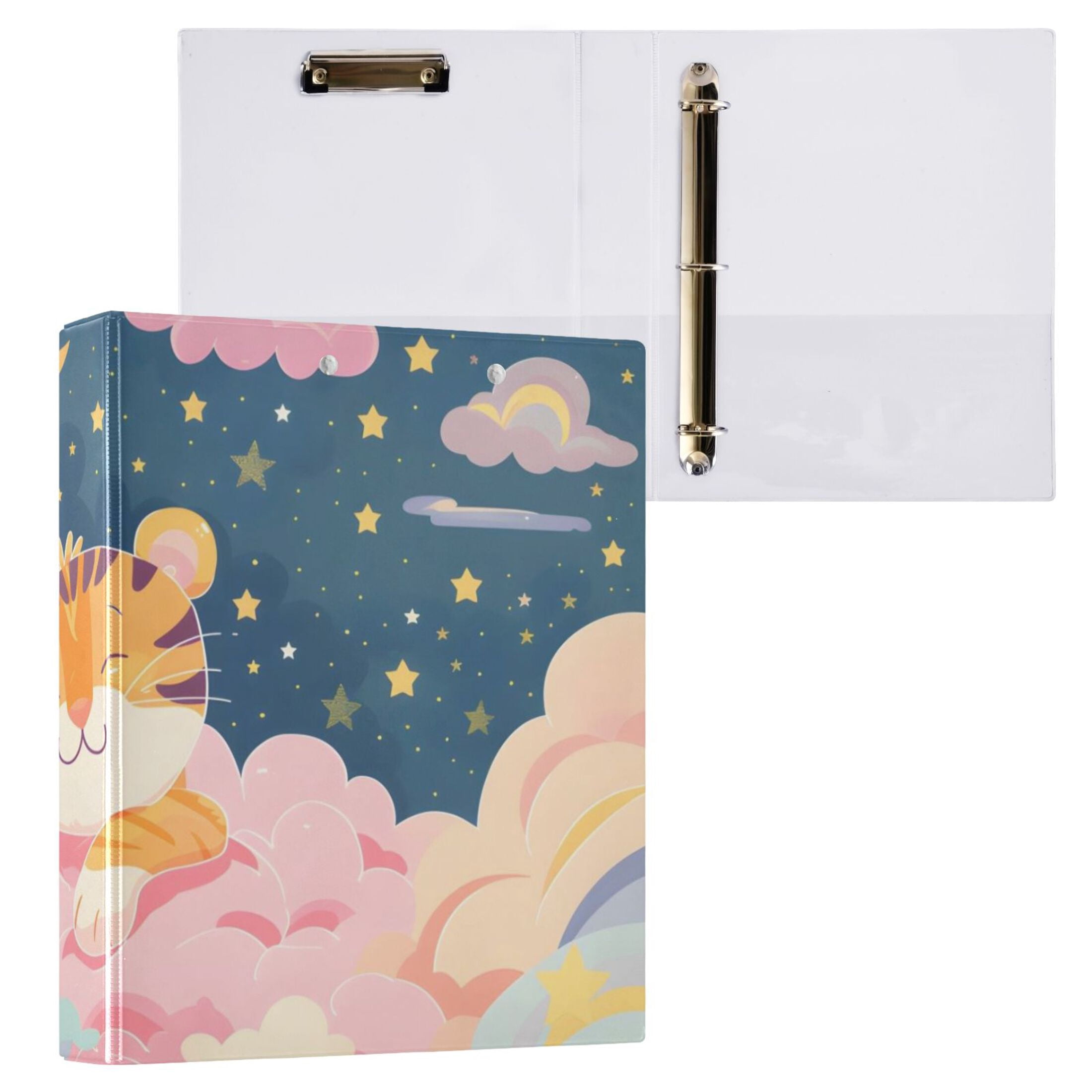 Sleeping Animals Stars Moon Round Ring Binder 3 Rings 1.5" Capacity ...