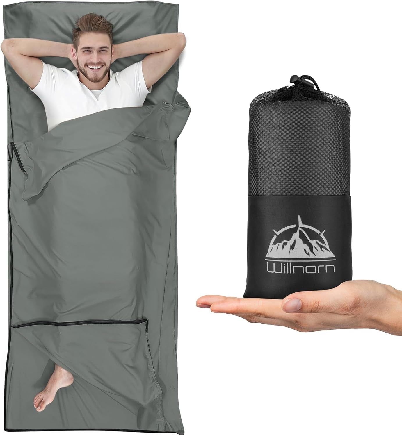 Sleeping Bag Liner, Upgraded Two Way Zippers Adult Sleep Sack & Self ...