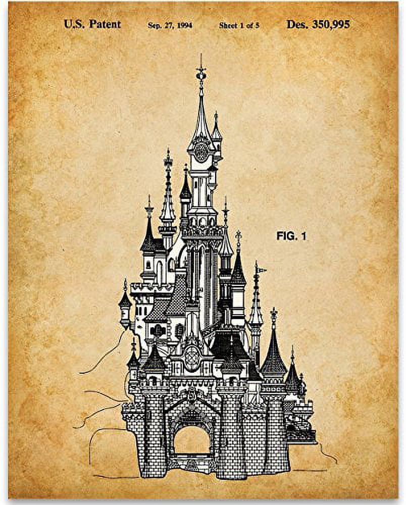 Sleeping Beauty Castle Disneyland Paris Patent Print - 11x14 Unframed Patent Print - Great Gift ...