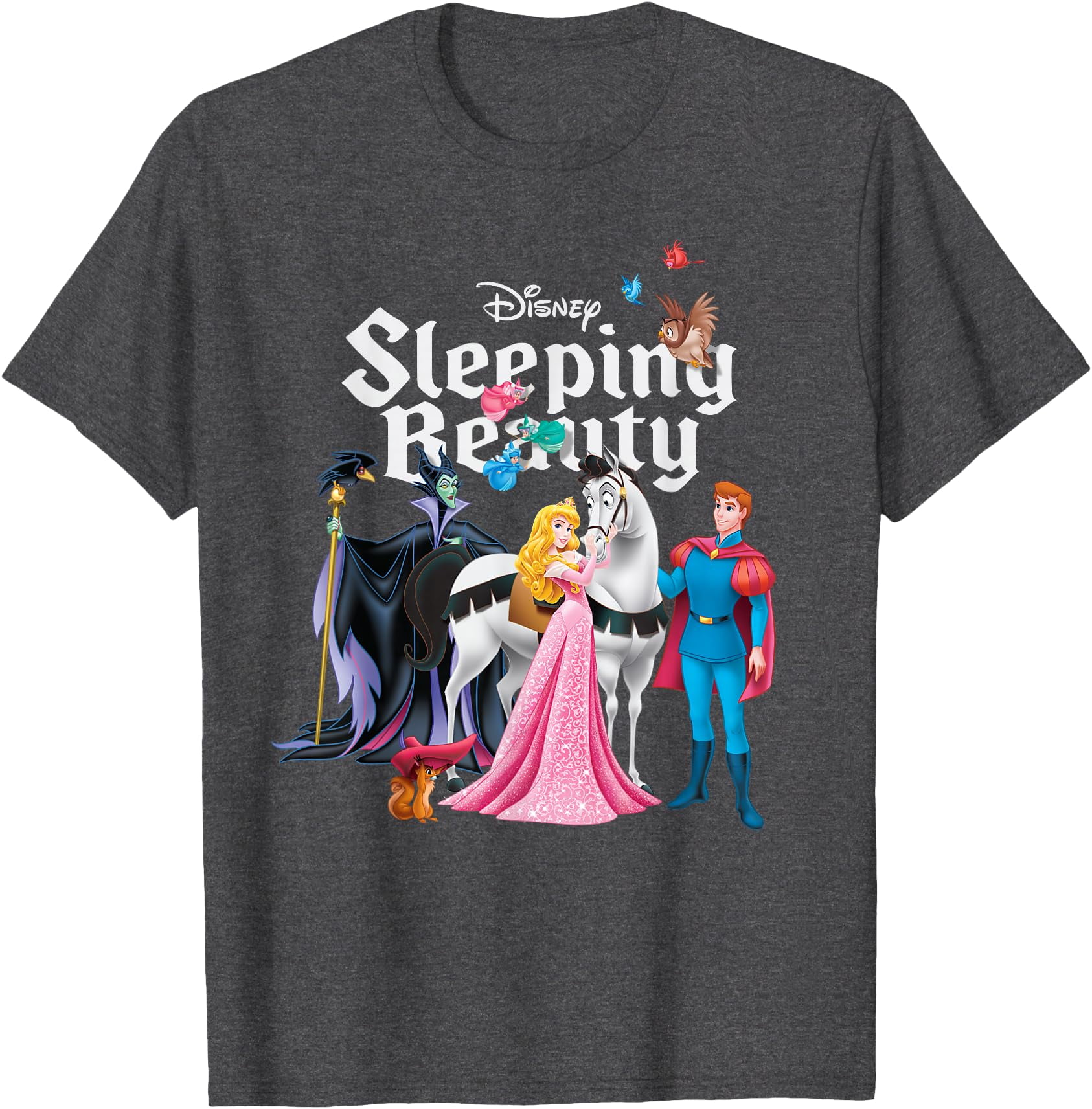 Sleeping Beauty Characters DTG Print Unisex T-Shirt,Dark Heather Grey ...