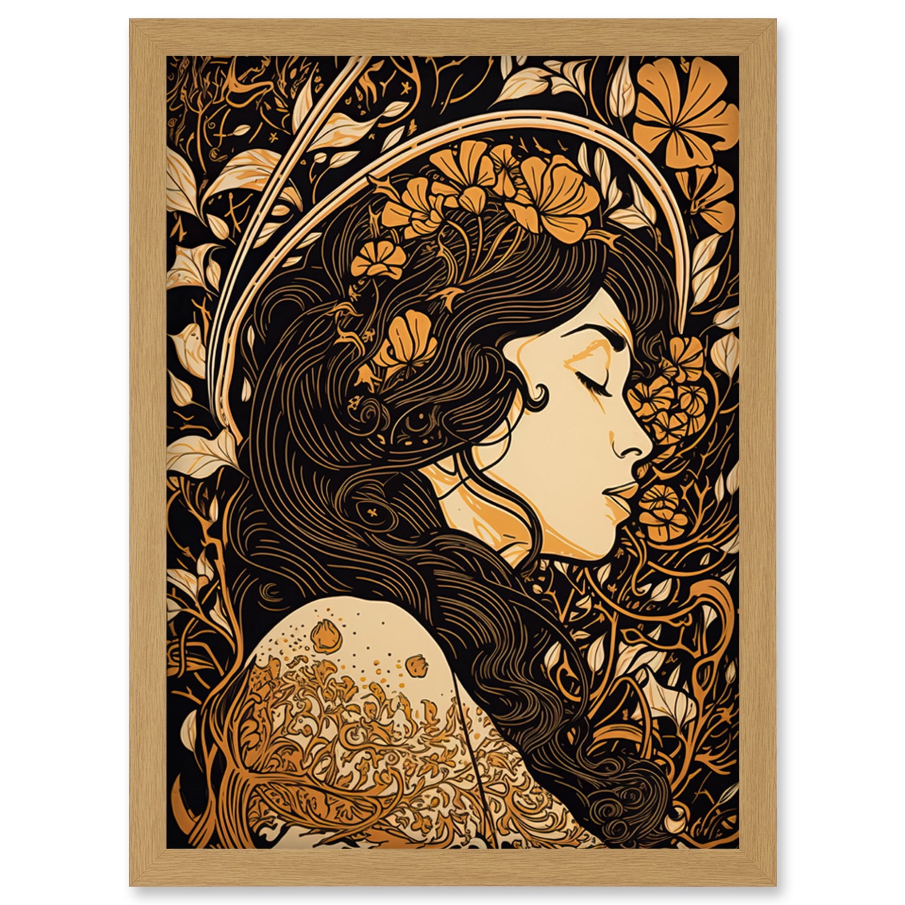 Sleeping Beauty Modern Art Nouveau Illustration Artwork Framed Wall Art ...