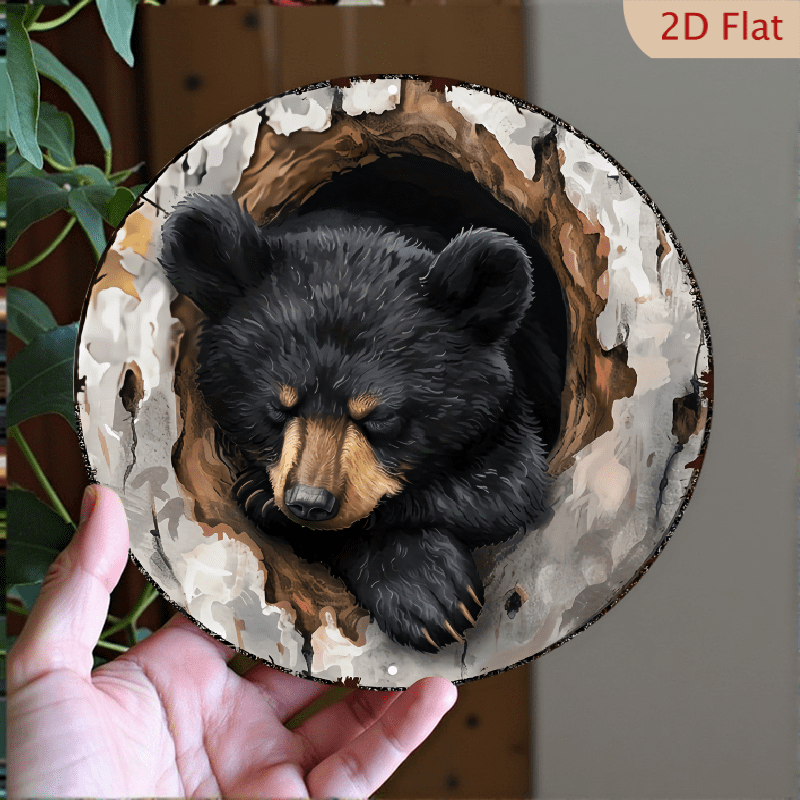 Sleeping Black Bear Cub in Tree Hollow Wall Art Decor, 8