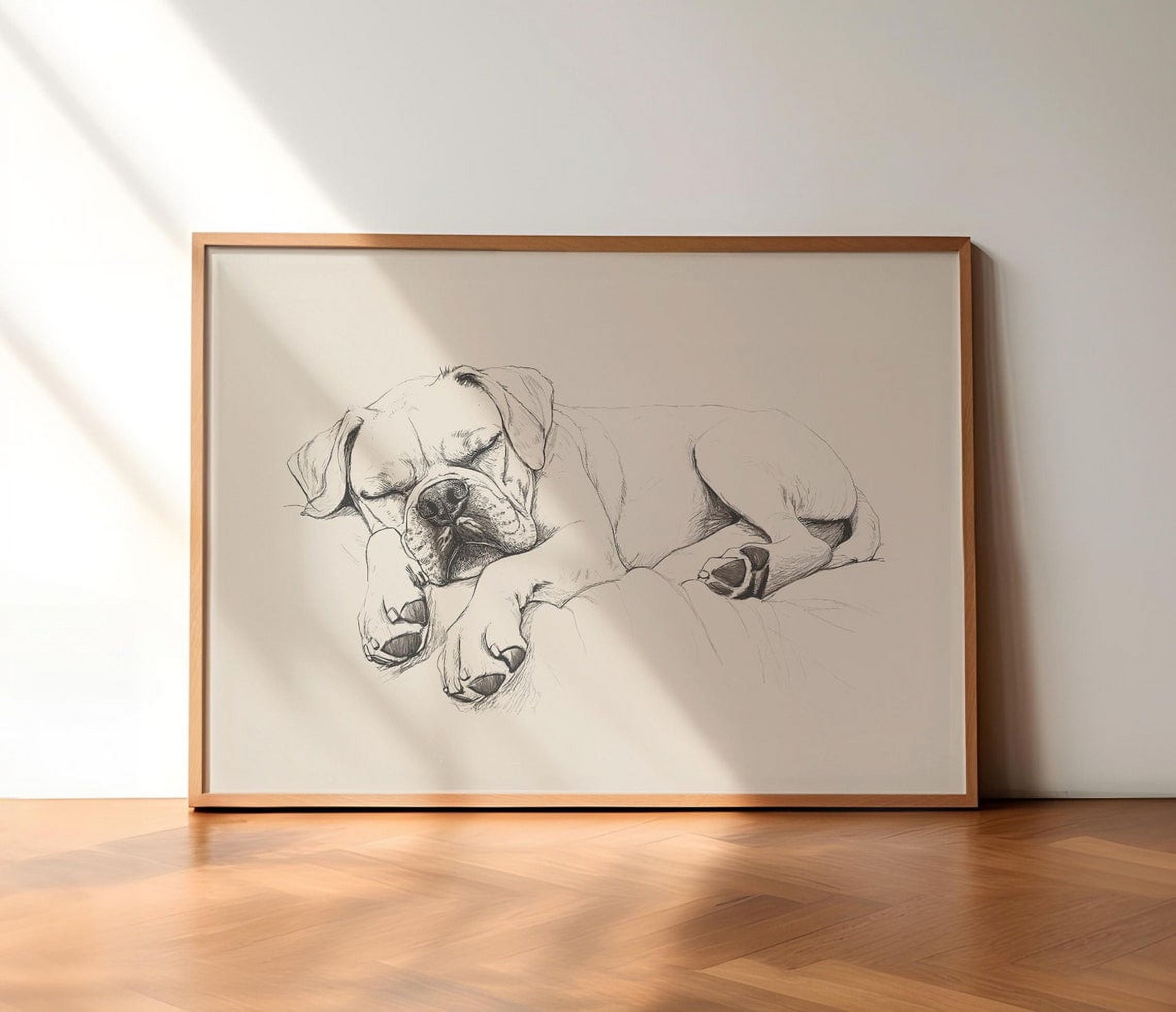Sleeping Boxer Dog Vintage Print, Dog Pet Art, Antique Retro Painting ...