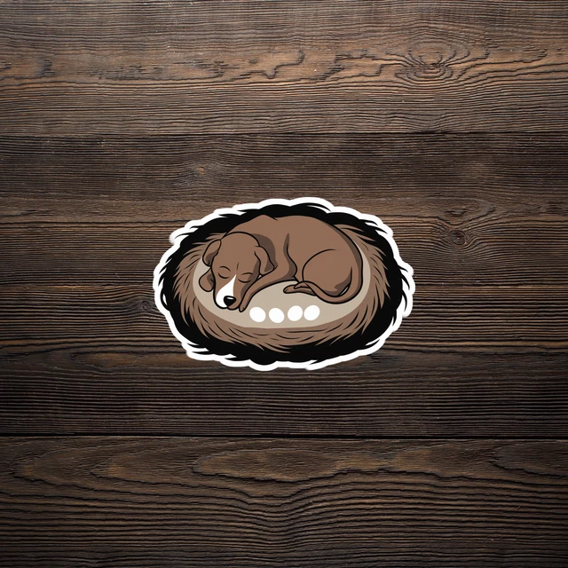Sleeping Brown Dog Curled Up In Cozy Furry Bed Stickerphone Decal Water ...
