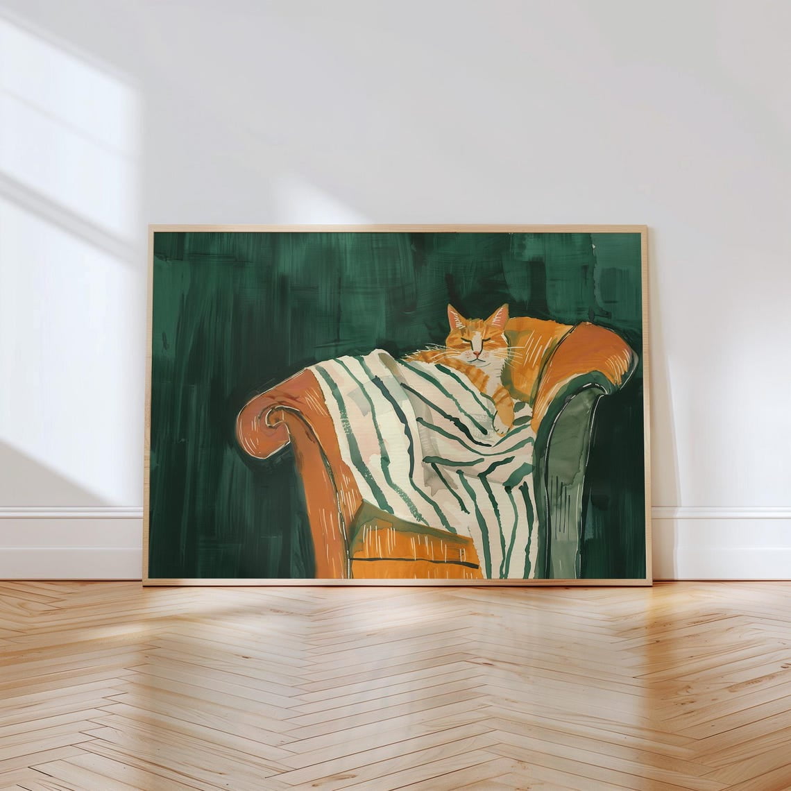 Sleeping Cat Horizontal Wall Art Contemporary Art Minimalist Print ...